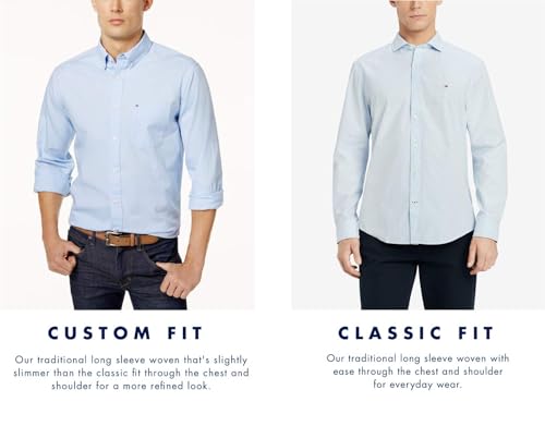 Tommy Hilfiger mens Long Sleeve Solid Oxford in Custom Fit Button Down Shirt, Tommy Navy, Medium US