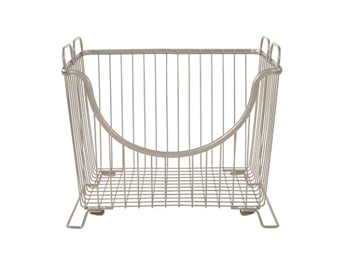 Spectrum Diversified Ashley Stackable Wire Basket with Raised Feet and Looped Handles Modular Stacking Bin System for Kitchen Countertop & Desk Organization, Large, Satin Nickel