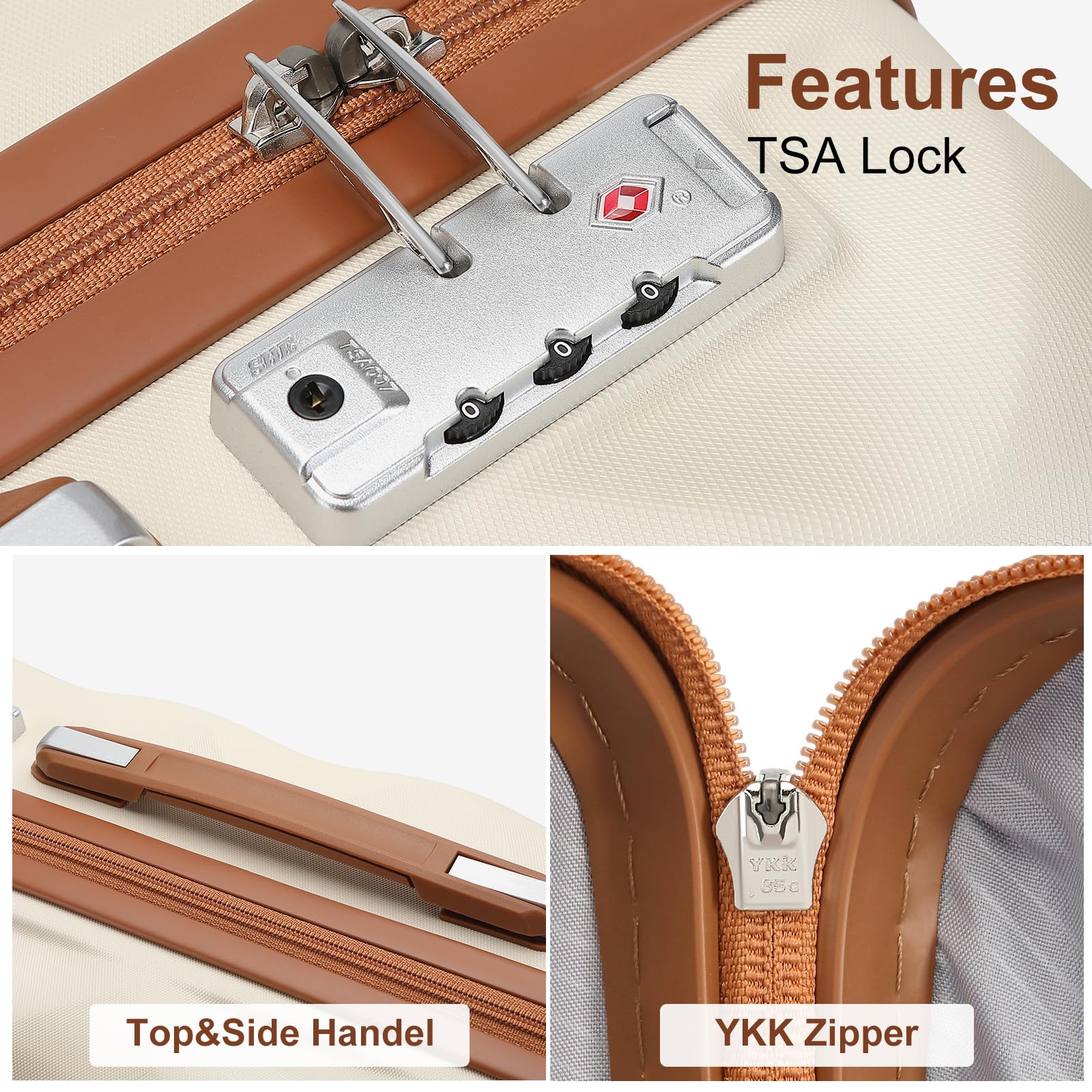 Somago 20 inch Carry On Luggage with Weekender Overnight Bag ABS Hardside Spinner Suitcase Built-In TSA Lock YKK Zipper,Beige