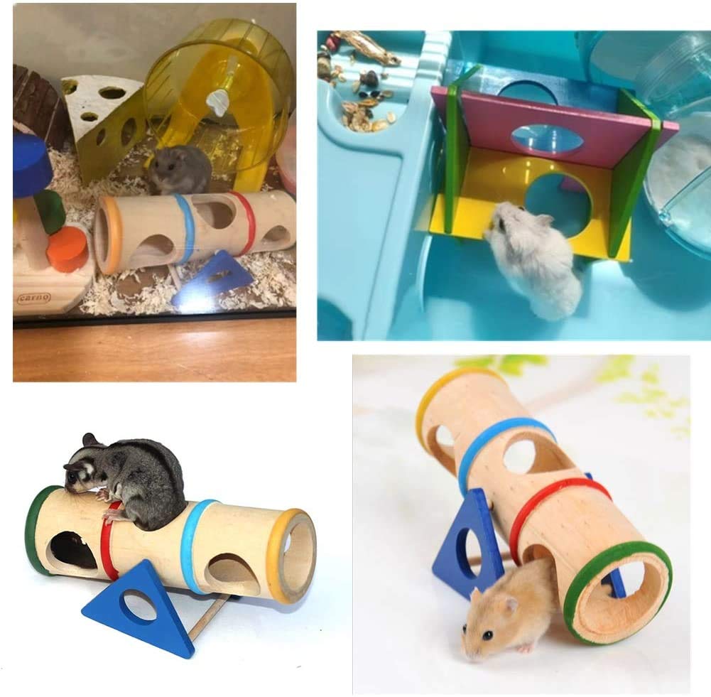 Rainbow Hamster Wooden Seesaw Tunnel Toy for Cage Excise for Small Pet Dwarf Rat Mouse Gerbil Chinchilla Guinea Pig (Seesaw Tunnel)