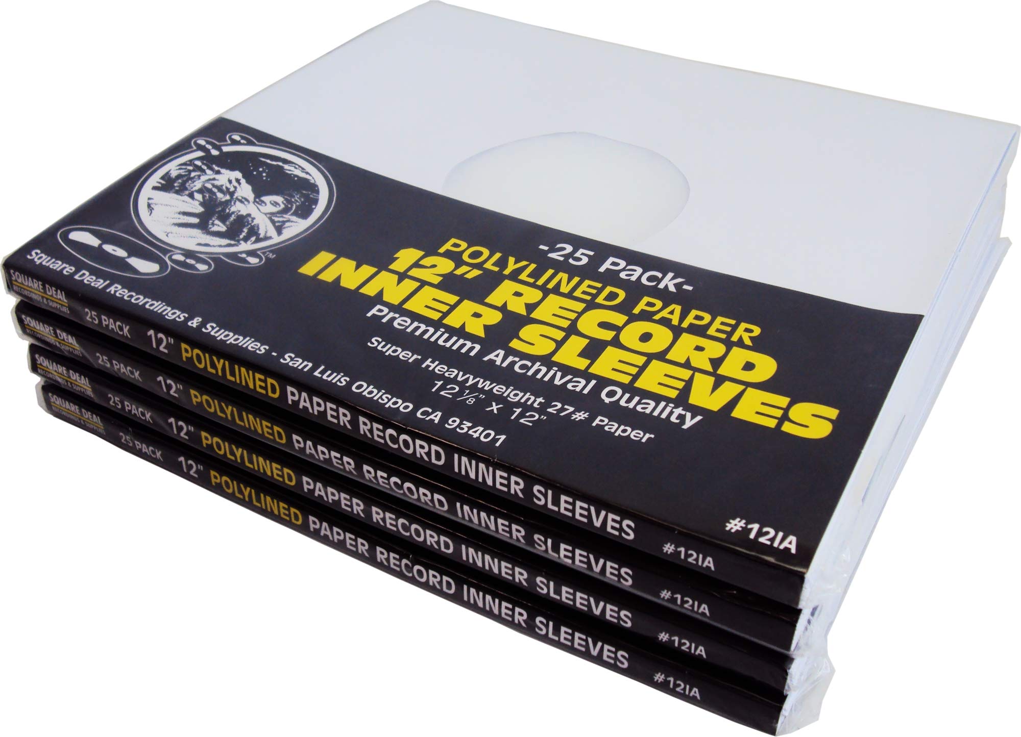 Square Deal Recordings & Supplies (100) 12" Premium Polylined Heavyweight Record Inner Sleeves - Archival Quality, Heavyweight Paper & Plastic #12IA