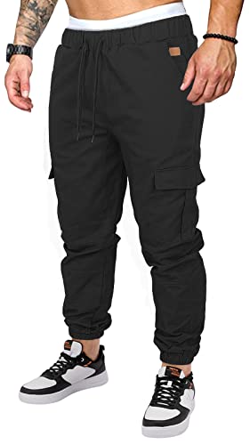 OUTSON Mens Fashion Joggers Sports Pants Casual Cotton Cargo Pants Gym Sweatpants Trousers Mens Long Pant Black