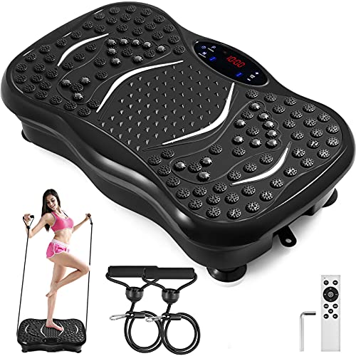 POPSPORT Black Vibration Plate Platform Full Body Exercise 350Lbs LCD 3 Levels Massage Remote Bluetooth USB Music Intelligent Watch Fitness Machine