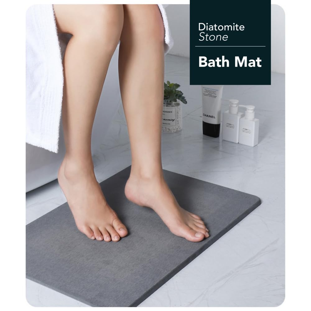 Stone Bath Mats for Bathroom | Diatomaceous Earth Shower Mat | Water Absorbing Bathroom Stone Mat Quick Dry | Fast Drying Diatomite Stone Bath Mat | Easy to Clean 23.6 x 15.5(White)