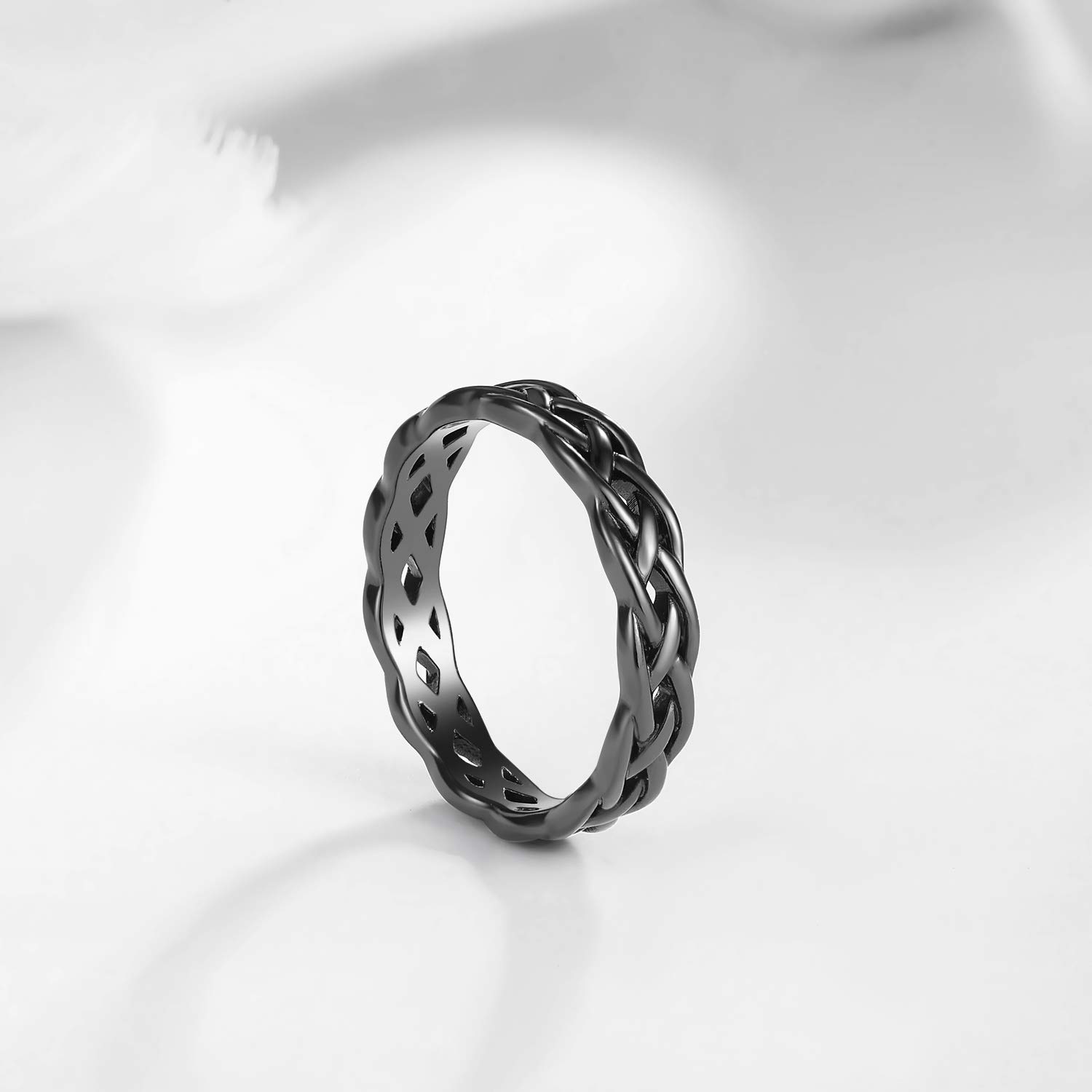 SOMEN TUNGSTEN 925 Sterling Silver Celtic Knot Eternity Band Ring Black Engagement Wedding Band 4mm Size 6.5