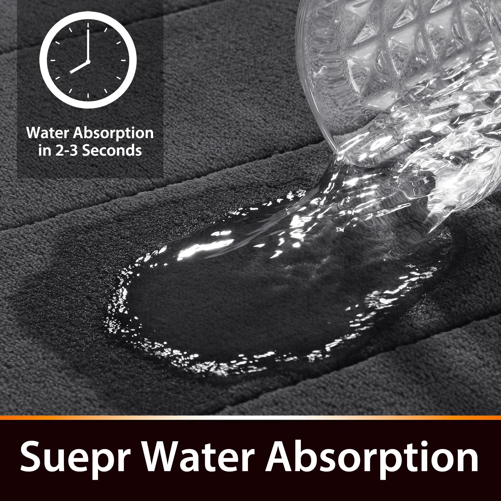 Yimobra Memory Foam Bath Mat Large Size, 31.5 x 19.8 Inches,Soft and Comfortable, Super Water Absorption, Non-Slip, Thick, Machine Wash, Easier to Dry for Bathroom Floor Rug, Dark Gray