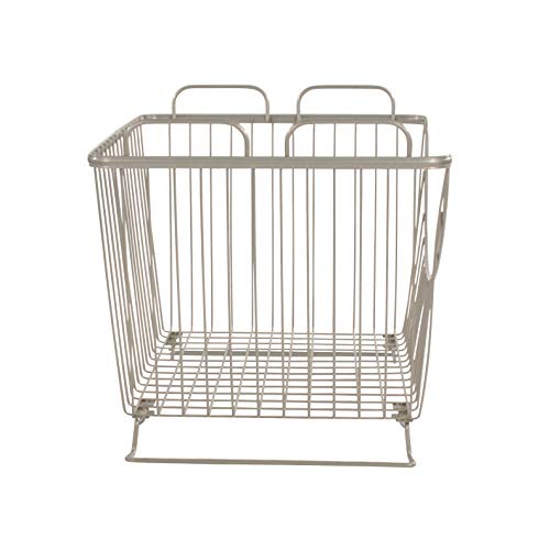 Spectrum Diversified Ashley Stackable Wire Basket with Raised Feet and Looped Handles Modular Stacking Bin System for Kitchen Countertop & Desk Organization, Large, Satin Nickel