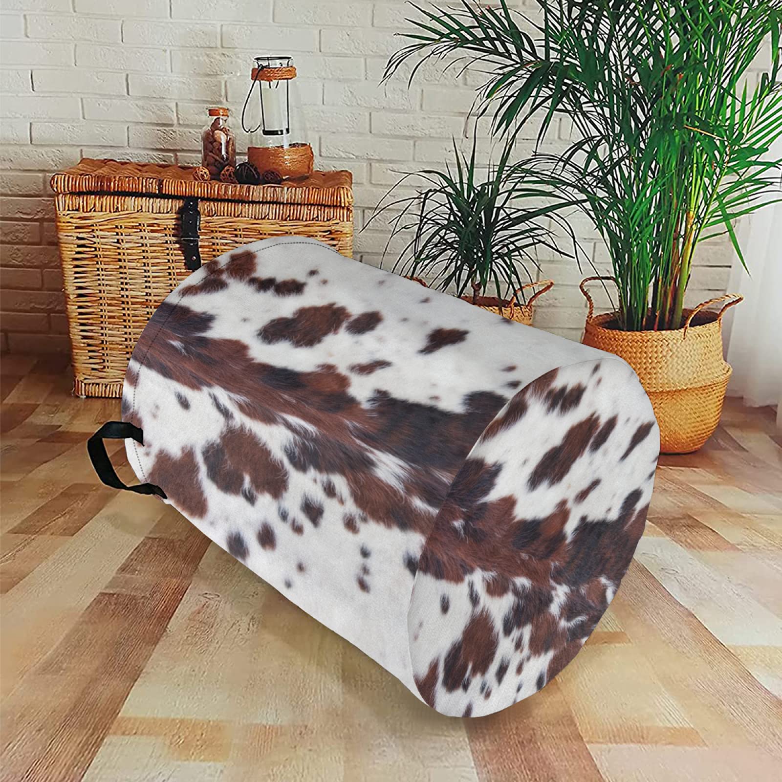 Storage Basket,Longhorn white cowhide with black and brown spots,Collapsible Large Laundry Hamper with Handles for Home Office 17.32"X13.58"