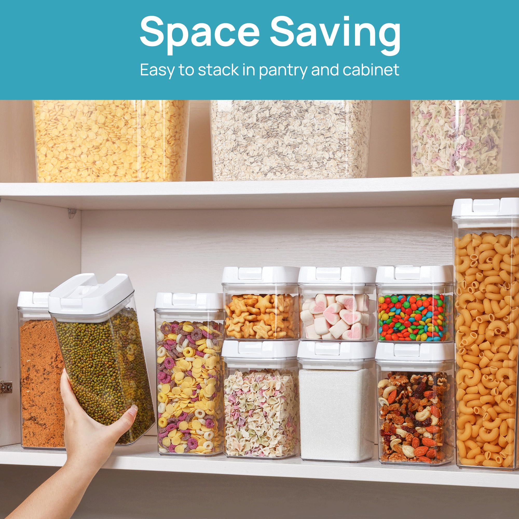 Vtopmart Airtight Food Storage Containers, 12 Pieces BPA Free Kitchen Pantry Plastic Containers with Easy Lock Lids for Cereal, Spaghettie Organizer and Storage, Include 24 Labels