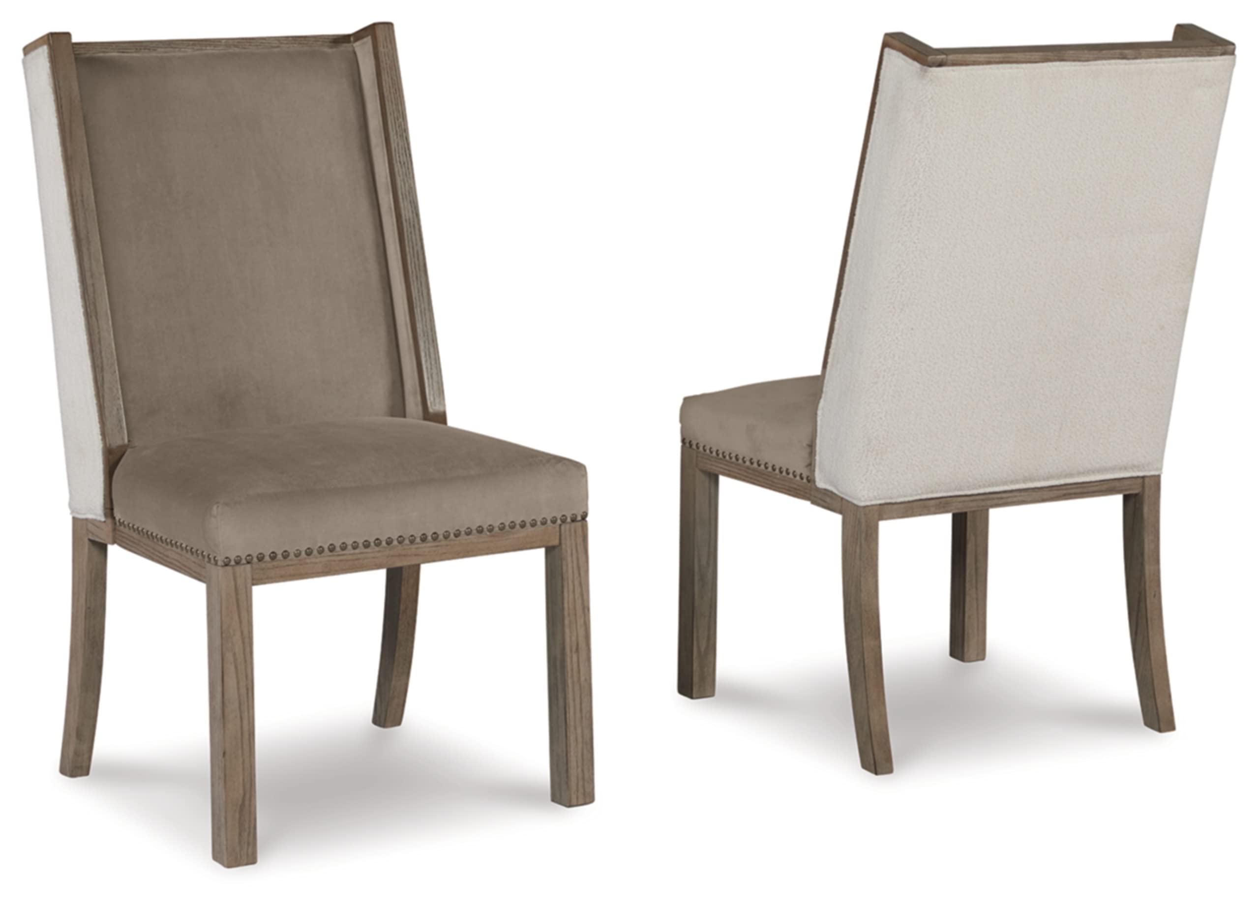 Signature Design by Ashley Chrestner 19.38" Modern Upholstered Dining Side Chair with Nailheads, 2 Count, White & Light Brown