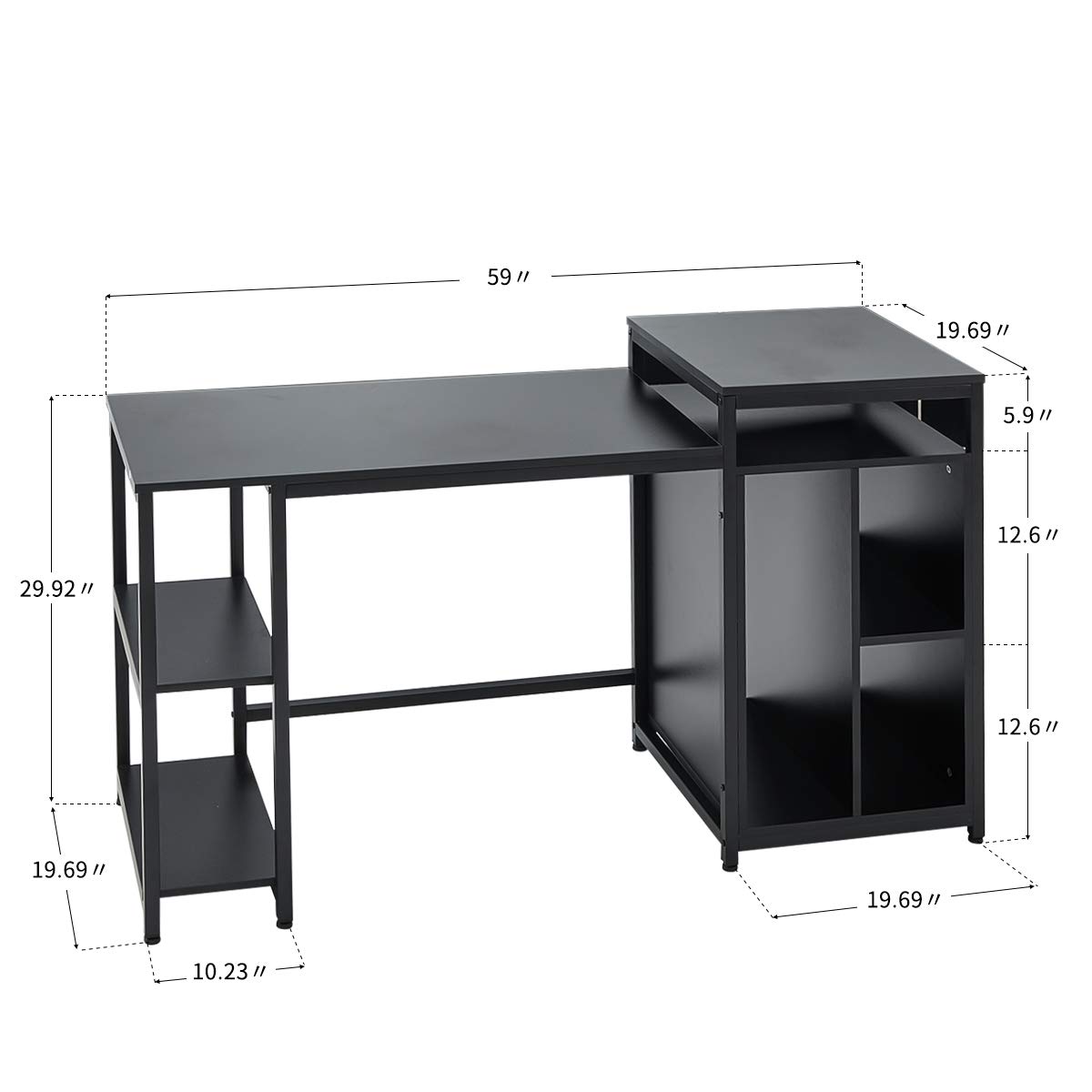 YOLENY Computer Desk with Storage Bookshelves,47 inch Modern Sturdy Writing Desk,PC Table with Space Saving Design,Home Office Desk Workstation for Home Office,Black