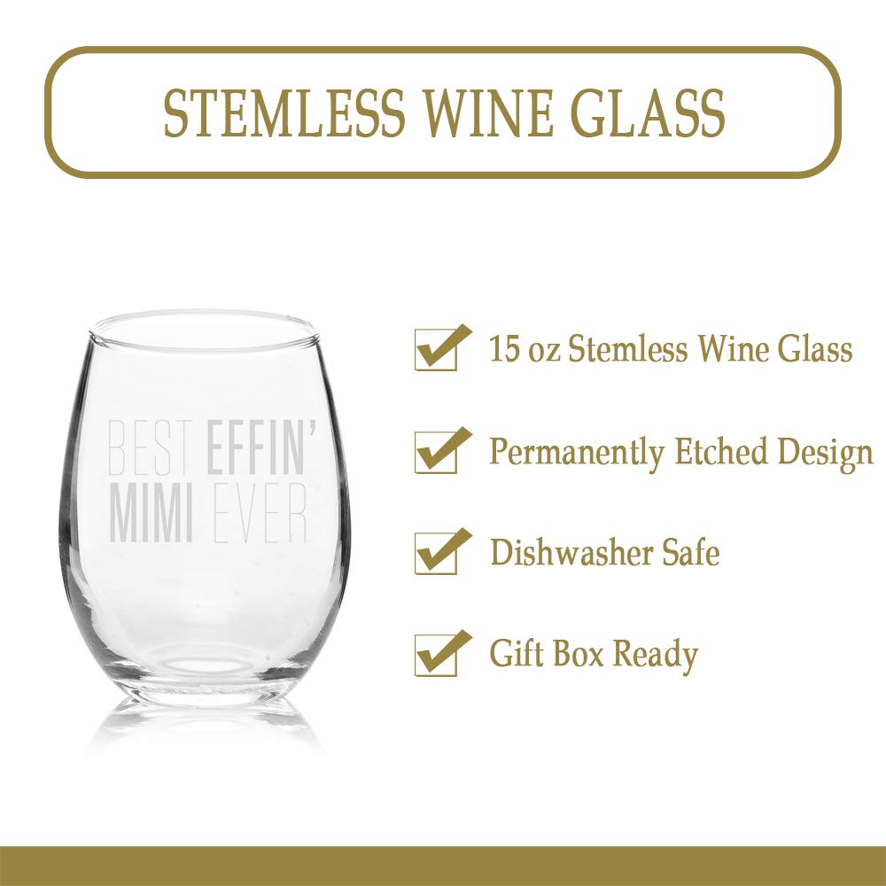 Veracco Stemless Wine Glass Best Effin' Mimi Ever (Clear, Glass)