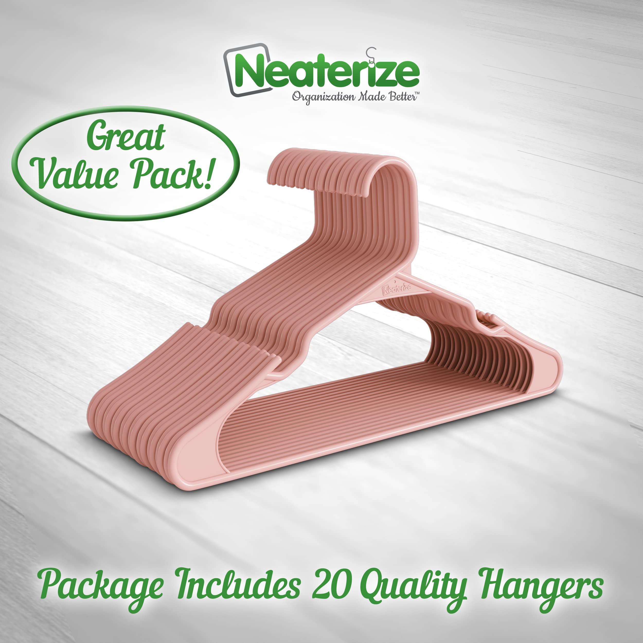 Plastic Clothes Hangers | Durable Coat and Clothes Hangers | Vibrant Color Hangers | Lightweight Space Saving Laundry Hangers | 20, 40, 60 Available (20 Pack - Shell Pink)