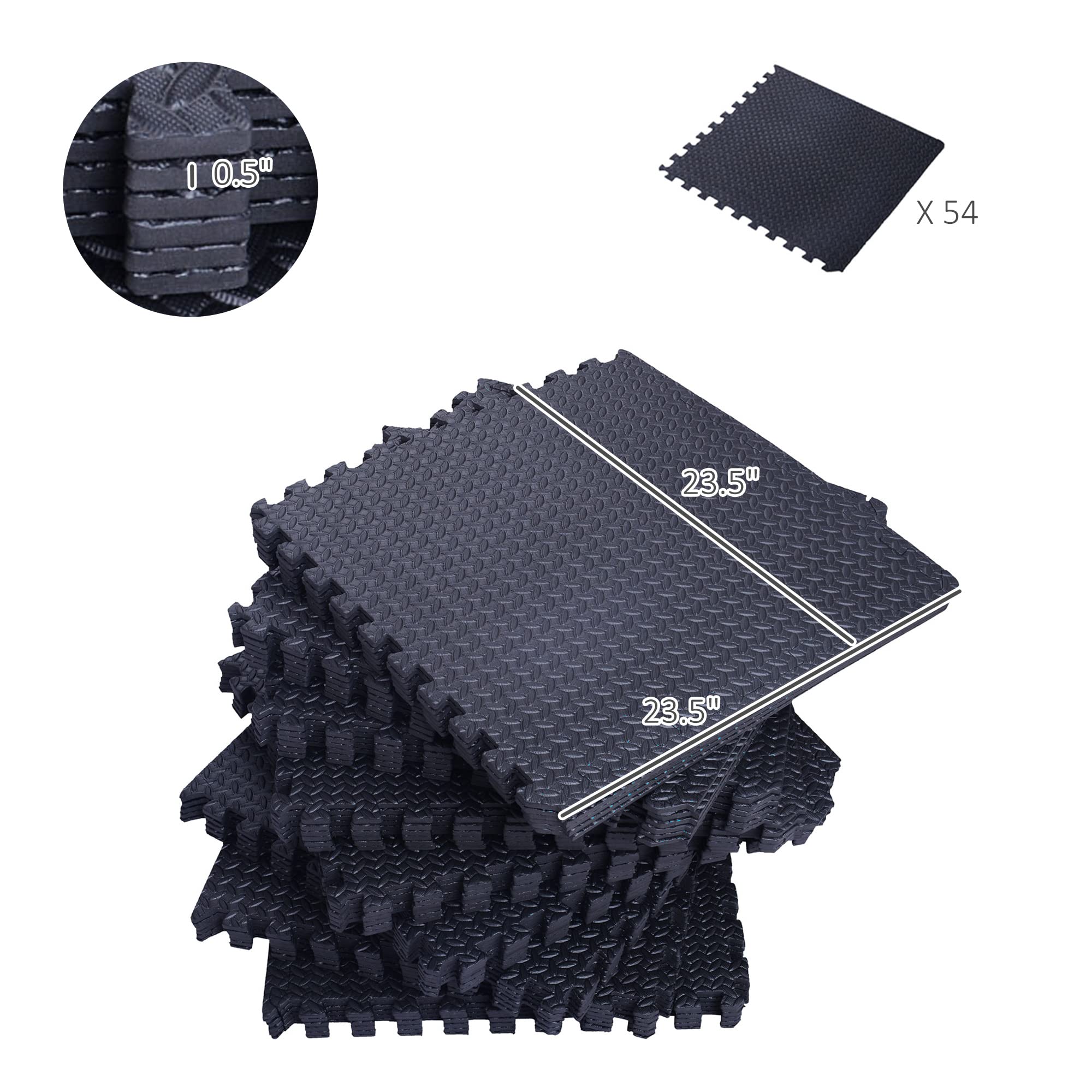 Soozier Exercise Protective Interlocking Flooring Mat - 24" x 24" x 3/8" Tiles - Black Diamond Plate, 216 sq ft