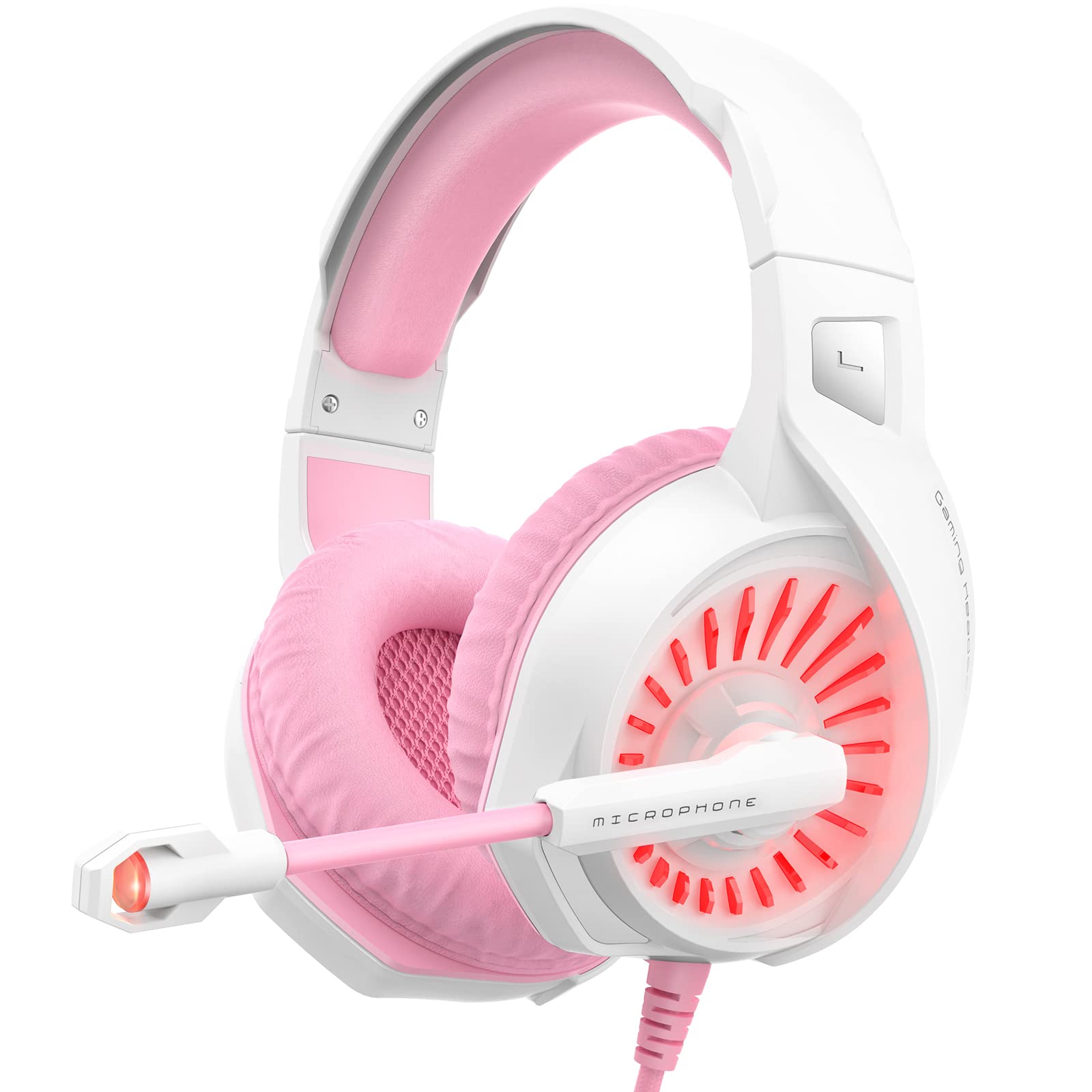 ZIUMIER Z20 Gaming Headset for PS4, PS5, Xbox One, PC, Wired Over-Ear Headphone with Noise Canceling Microphone, 7.1 Surround Sound,Comfortable Earmuffs, Pink