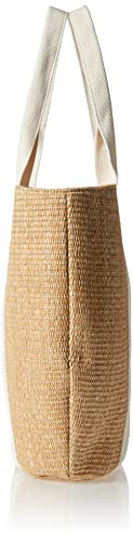 The Drop Women's Tracy Large Canvas Detail Straw Tote, Ivory, One Size