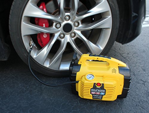 Rally Portable 8 in 1 Jump Starter and Power Source Unit with Air Compressor/Tire Inflator, AC/DC Power Outlets, LED Work Light and Hand Generator (7471)