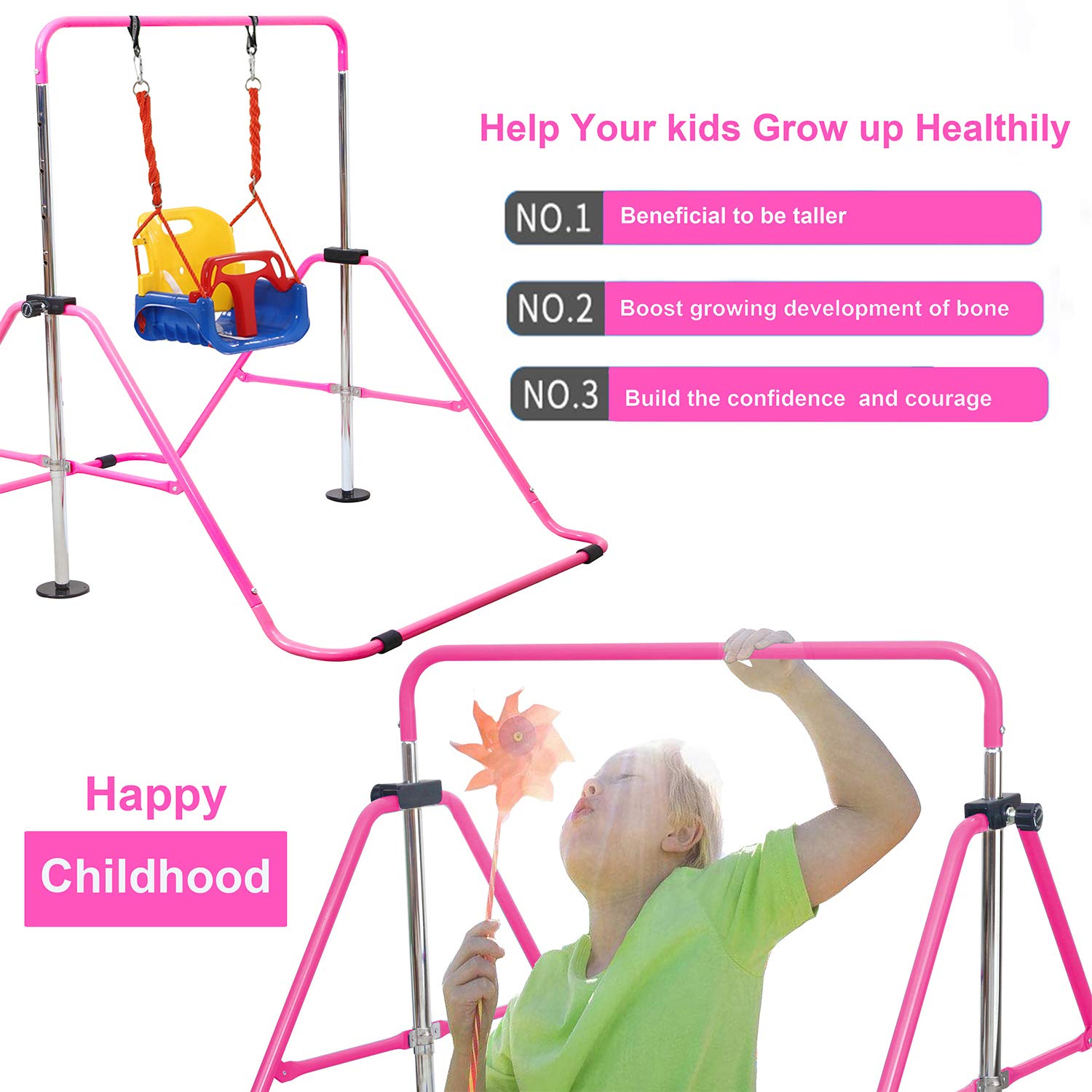 RELIANCER Expandable Gymnastics Bars Junior Training Bar Adjustable Height Gymnastic Horizontal Bars Children Folding Training Monkey Bars Child Gym Climbing Tower Kip Balance Bar for Kids Gymnasts