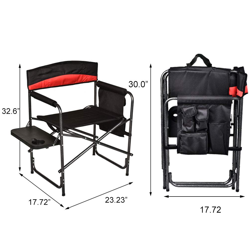 VUYUYU 2PCS Heavy Duty Folding Camp Chairs - Portable Lawn Chair with Side Table, Director Chairs with Storage Pocket, Camping Chairs for Heavy People