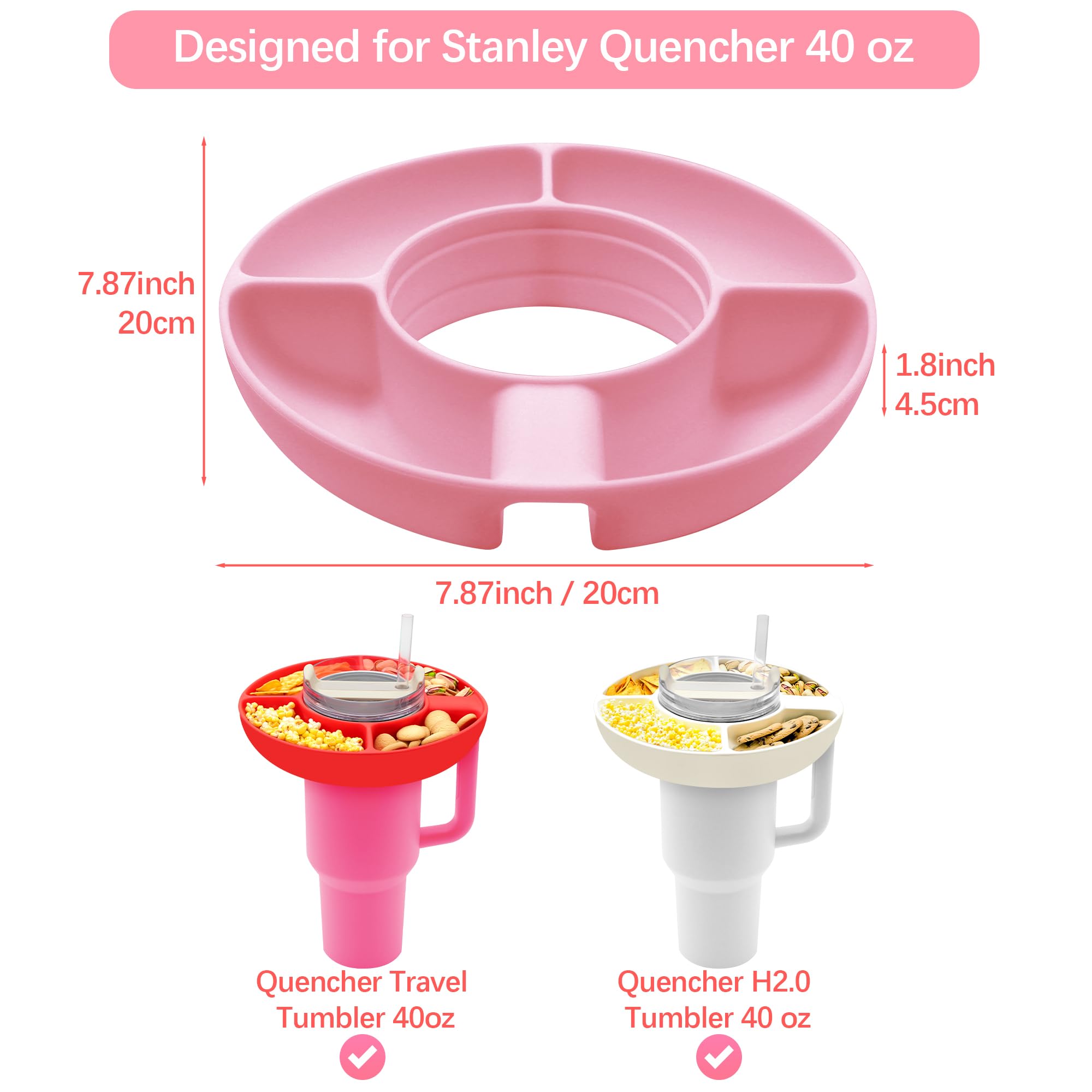 Snack Bowl for Stanley Cup, Silicone Snack Tray Compatible with Stanley Cup Quencher 1.0/2.0 40 oz Tumbler with Handle, Reusable Snack Ring for Home, Snack Container for Stanley Cup Accessories, Pink