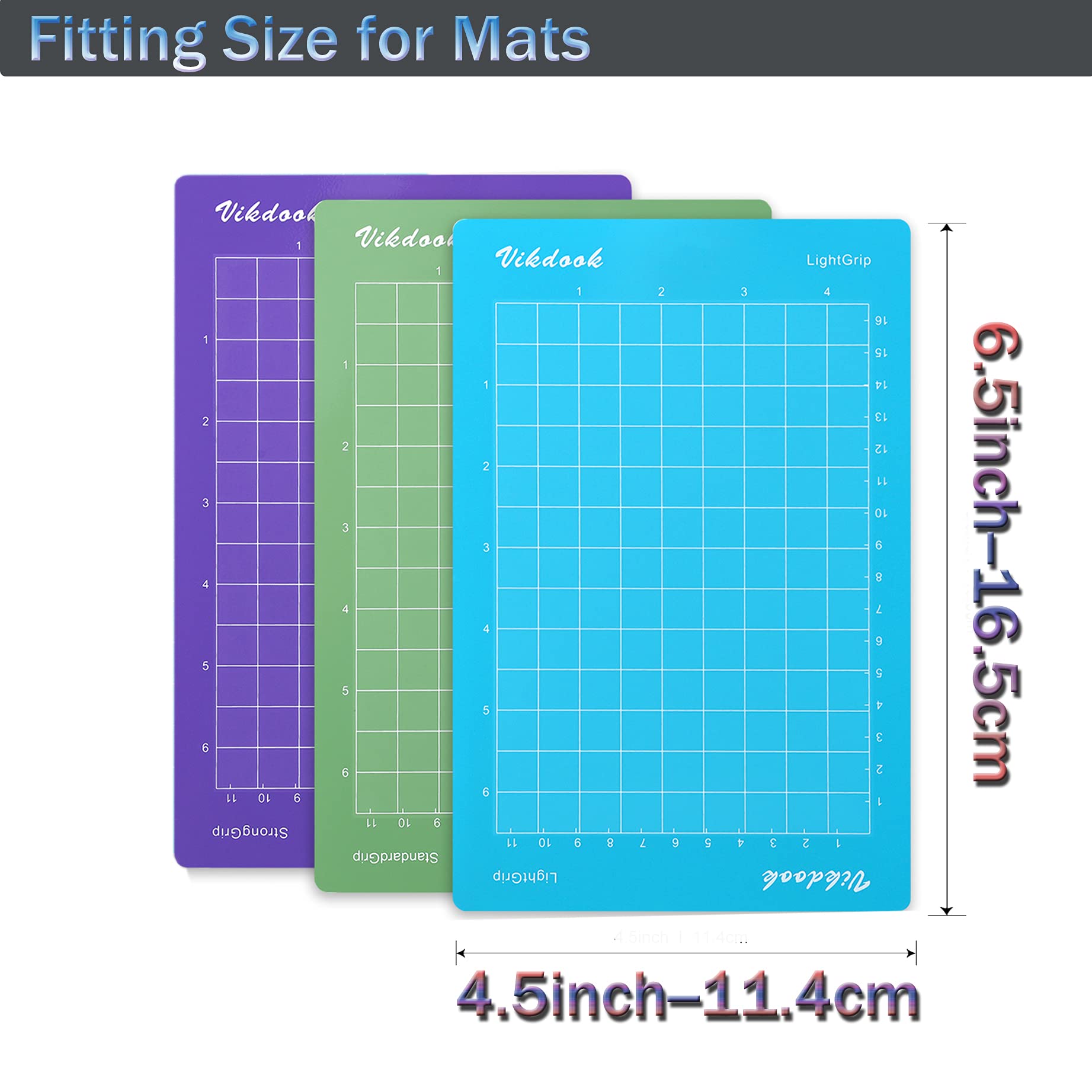 VIKDOOK Cutting Mat for Cricut Joy 4.5βX6.5β Variety Grip Sticky Cutting Mat Pack Blue Light Grip Green Standard Grip Purple Strong Grip 3 Mats Pack