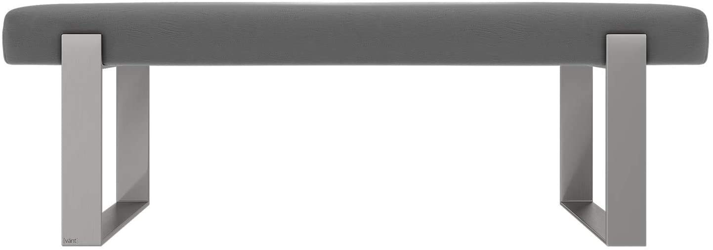 VANT Upholstered Bed Bench - Light Grey - Brushed Nickel - Contemporary Modern, Accent Bench for End of Bed, Hallway, or Entryway