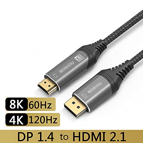 ZZL DisplayPort to HDMI Cable (4K@120Hz,8K@60Hz) DP 1.4 to HDMI 2.1 Cord High Speed Uni-Directional DP to HDMI (Length : 1m)