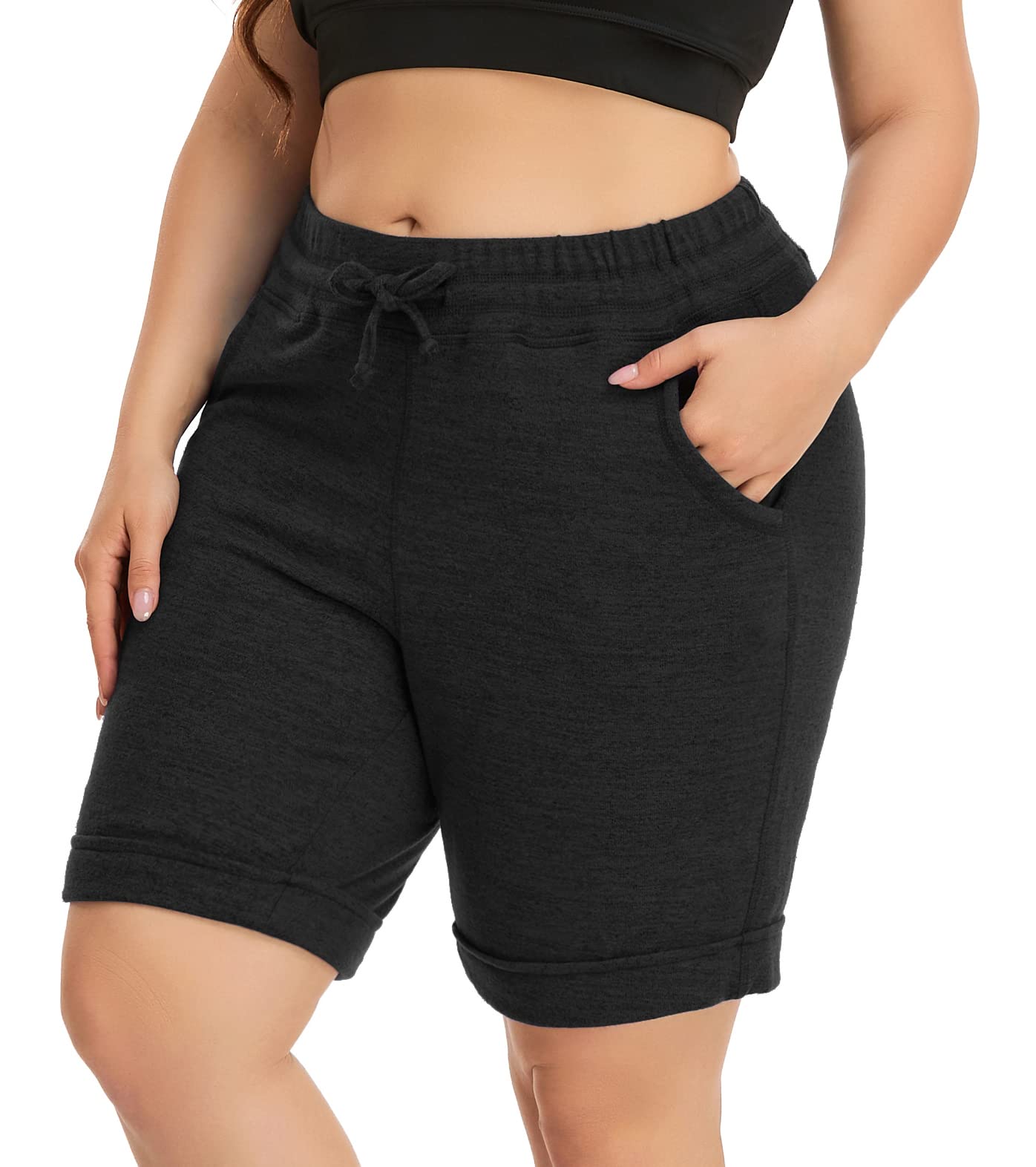 ZERDOCEAN Women's Plus Size 10" Casual Yoga Sports Shorts Lounge Pajama Walking Athletic Shorts with Pockets Black 4X