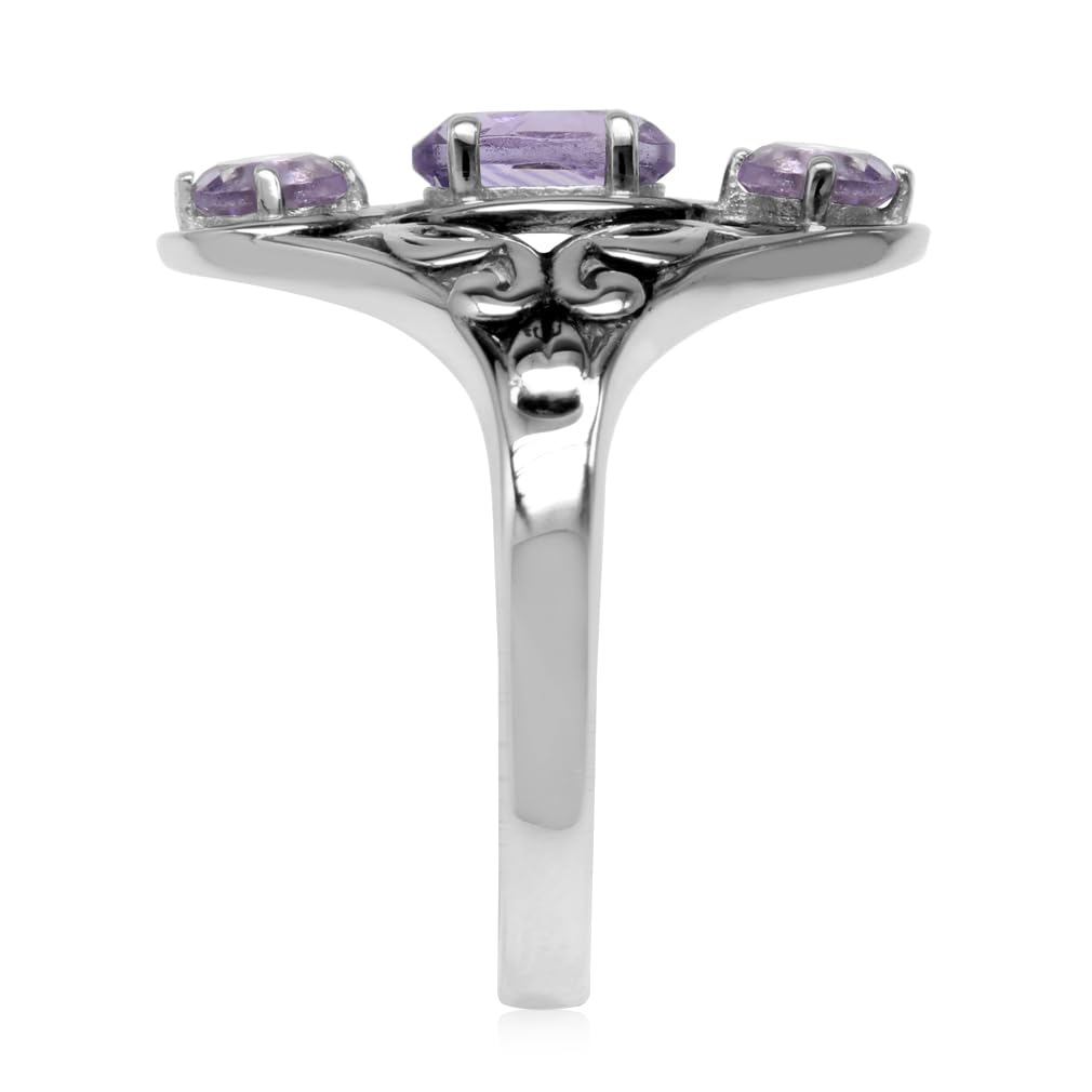 Silvershake 1.24ct. 3 Stone Natural Amethyst 925 Sterling Silver Filigree Ring Size 9