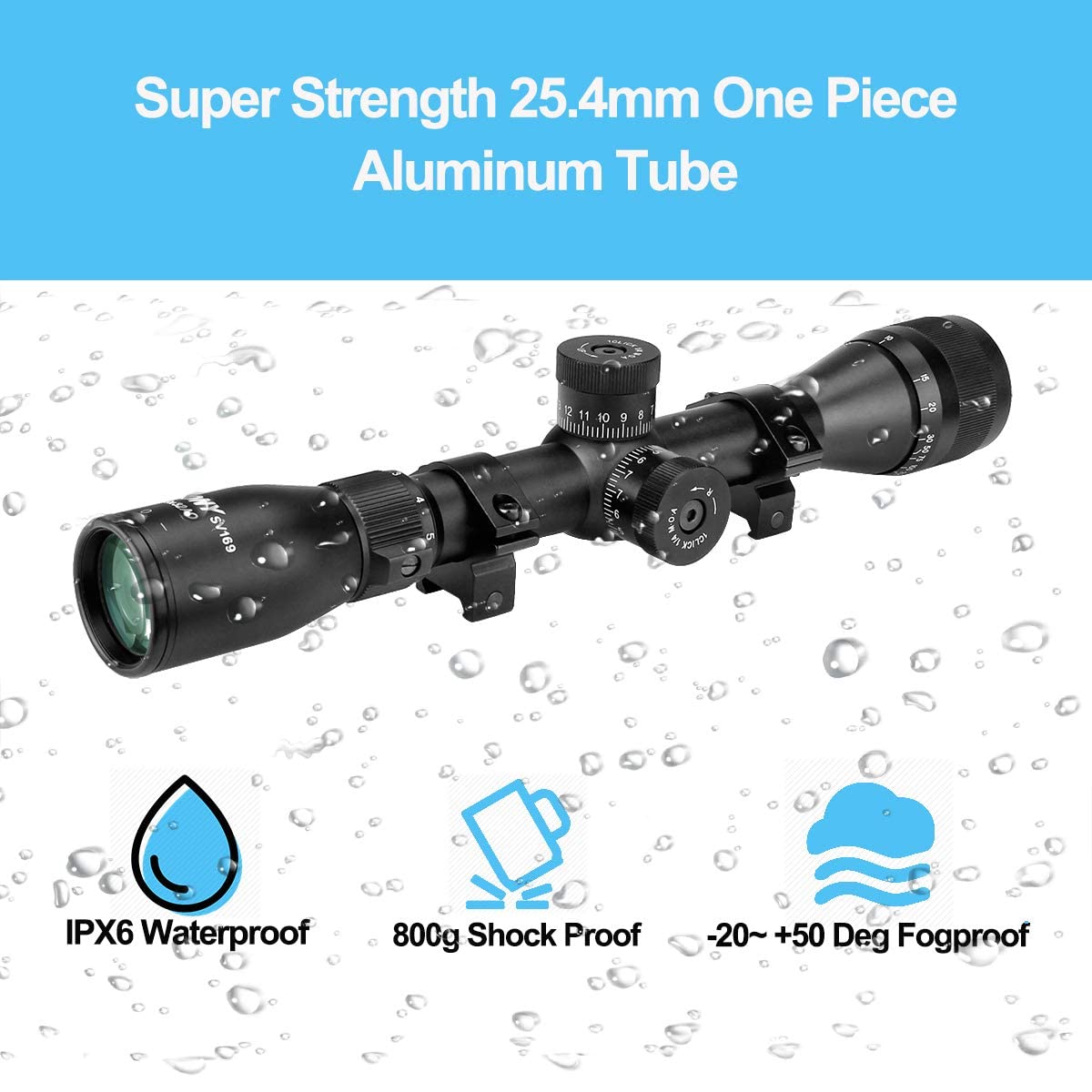 SVBONY SV169 Rifle Scope 3-9x32 AO, Hunting Rifle Scope, Mil Dot Reticle, Spring Loaded Instant Zero Resets Turrets, 7mm Sunshade, IPX6 Waterproof, Shockproof, 20mm Rail Mount for Picatinny Rail
