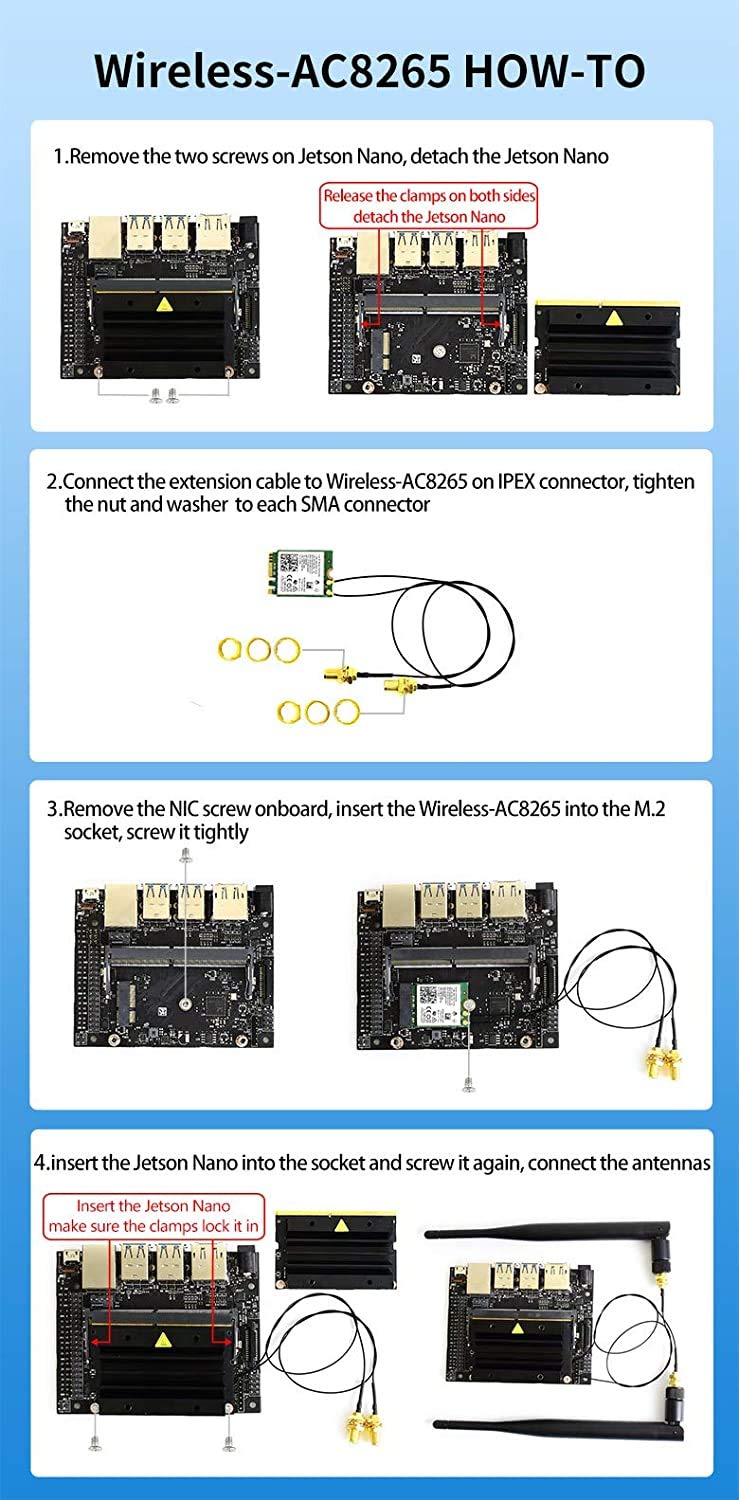 Waveshare AC8265 Wireless NIC Module for Jetson Nano Supports 2.4GHz / 5GHz Dual Band WiFi and Bluetoth 4.2