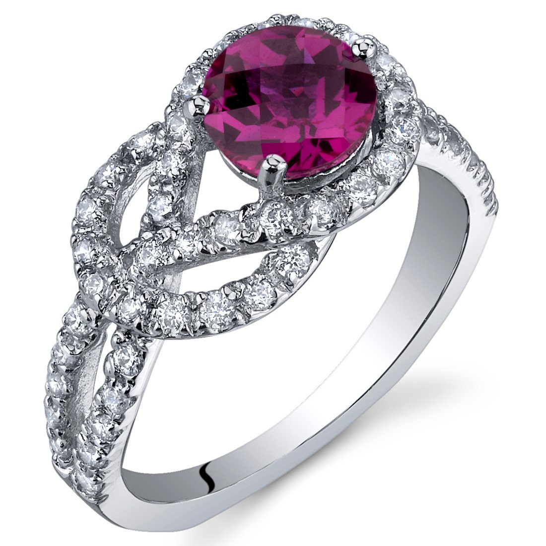 PEORA Gracefully Exquisite 1.00 Carats Created Ruby Ring in Sterling Silver Size 9