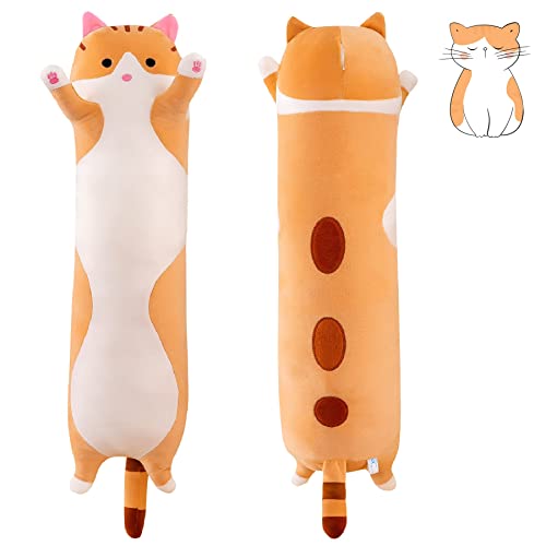 SNOWOLF Cat Soft Pillow Plush Long Throw Sleeping Pillow Cotton Kitten Pillow Cuddly Stuffed Cute Plush Doll Toy Gift for Kids Girlfriend (Yellow, 50cm/19.68Inch)