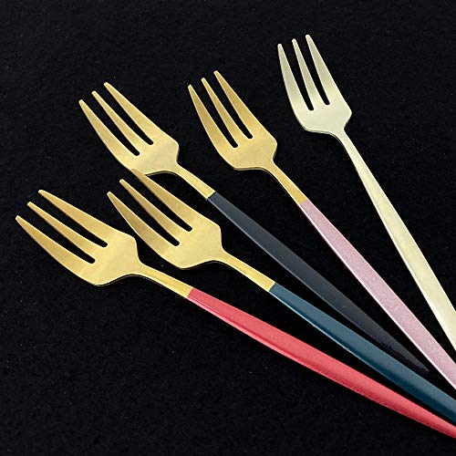 Uniturcky Red Gold Cake Serving Set, Stainless Steel Titanium Gold Plating Cake Server, Cake Fork, Dessert Spoon For Birthday, Wedding, Gift for Birthday, Gift Wedding and Parties 5pcs 4.94"
