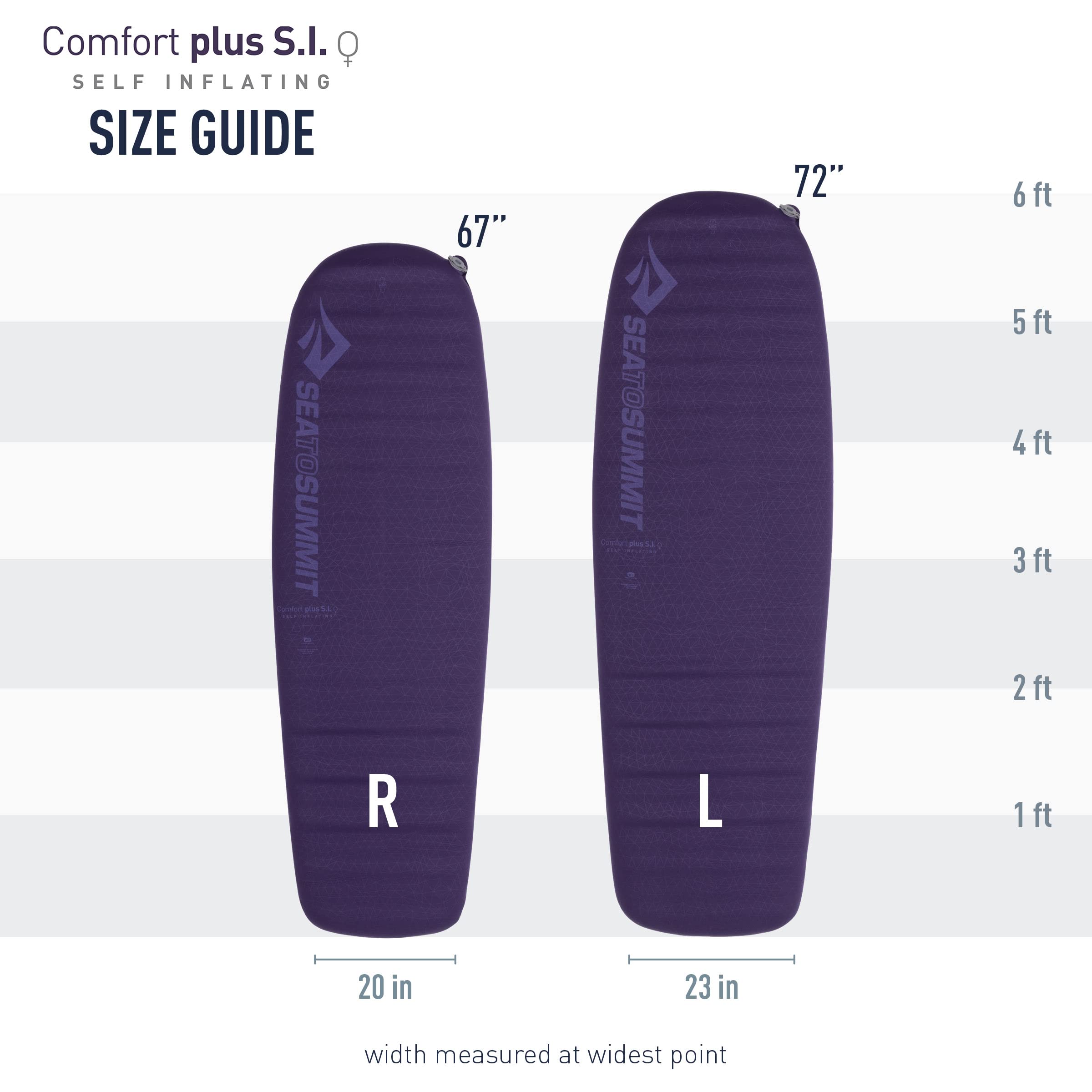 Sea to Summit Comfort Plus Self-Inflating Foam Sleeping Pad for Camping, Women's Regular (67 x 21 x 3 inches) - 2021