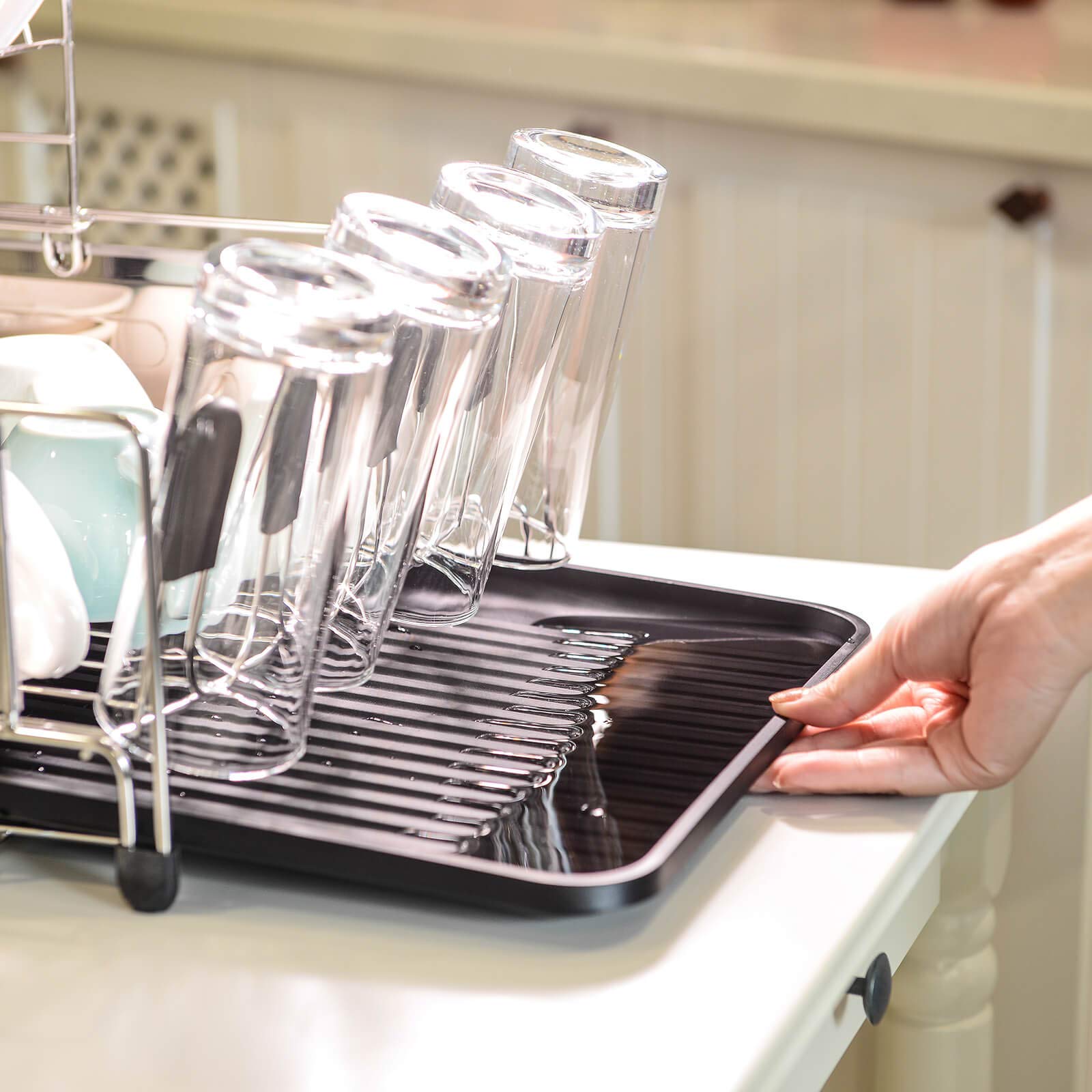 Rorence Dish Drying Rack 2 Tier Dish Rack Stainless Steel with Removable Top Shelf, Utensil Holder & Drain Board