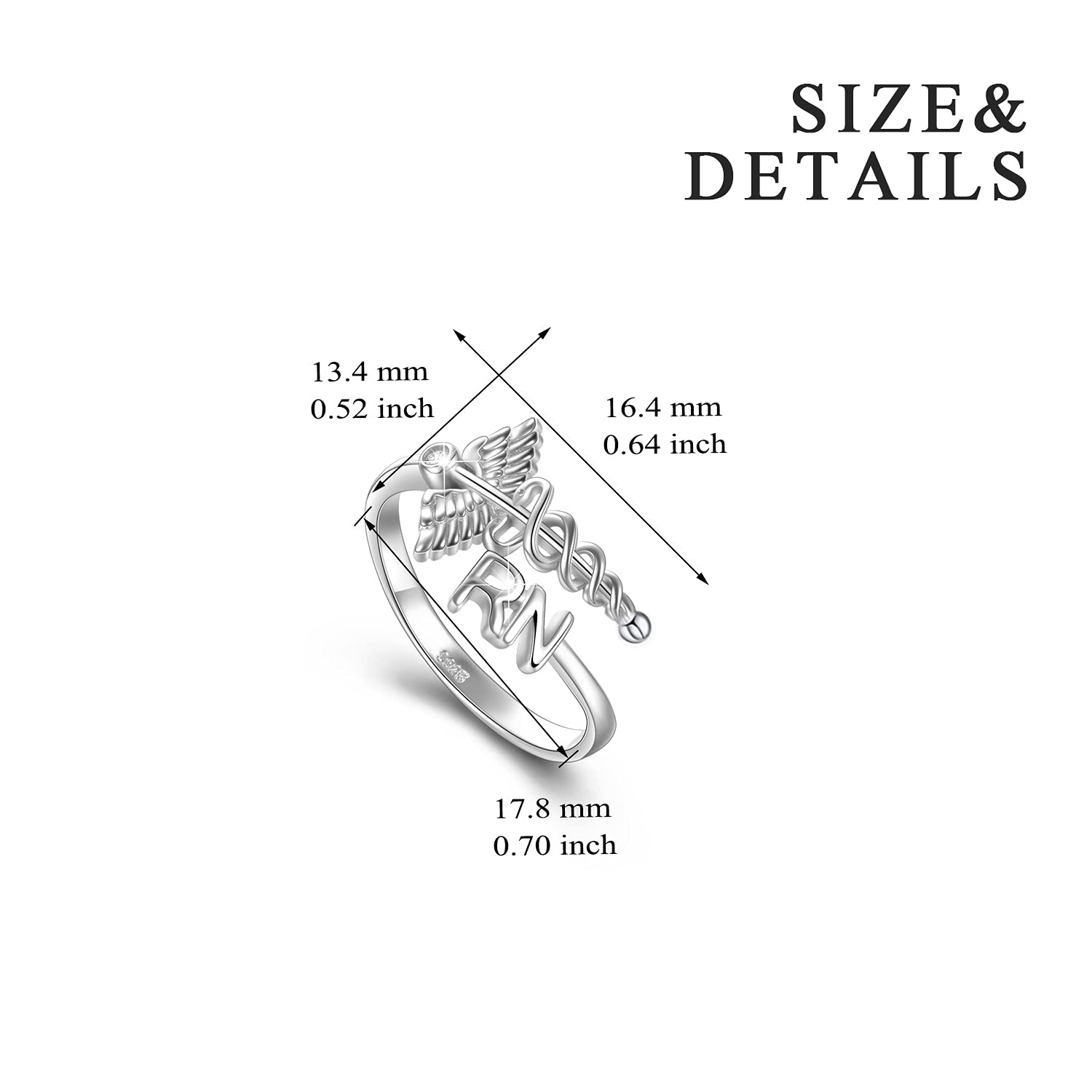 YFN S925 Sterling Silver Caduceus Rings RN Nurse Gift Adjustable Rings for Graduation Nursing Themed Jewelry