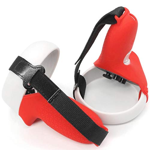 Touch Controller Grip Cover & Knuckle Strap for Quest 2 Touch Controller Grip Accessories with Adjustable Wrist Strap Silicone Skin Protective Cover (Red)