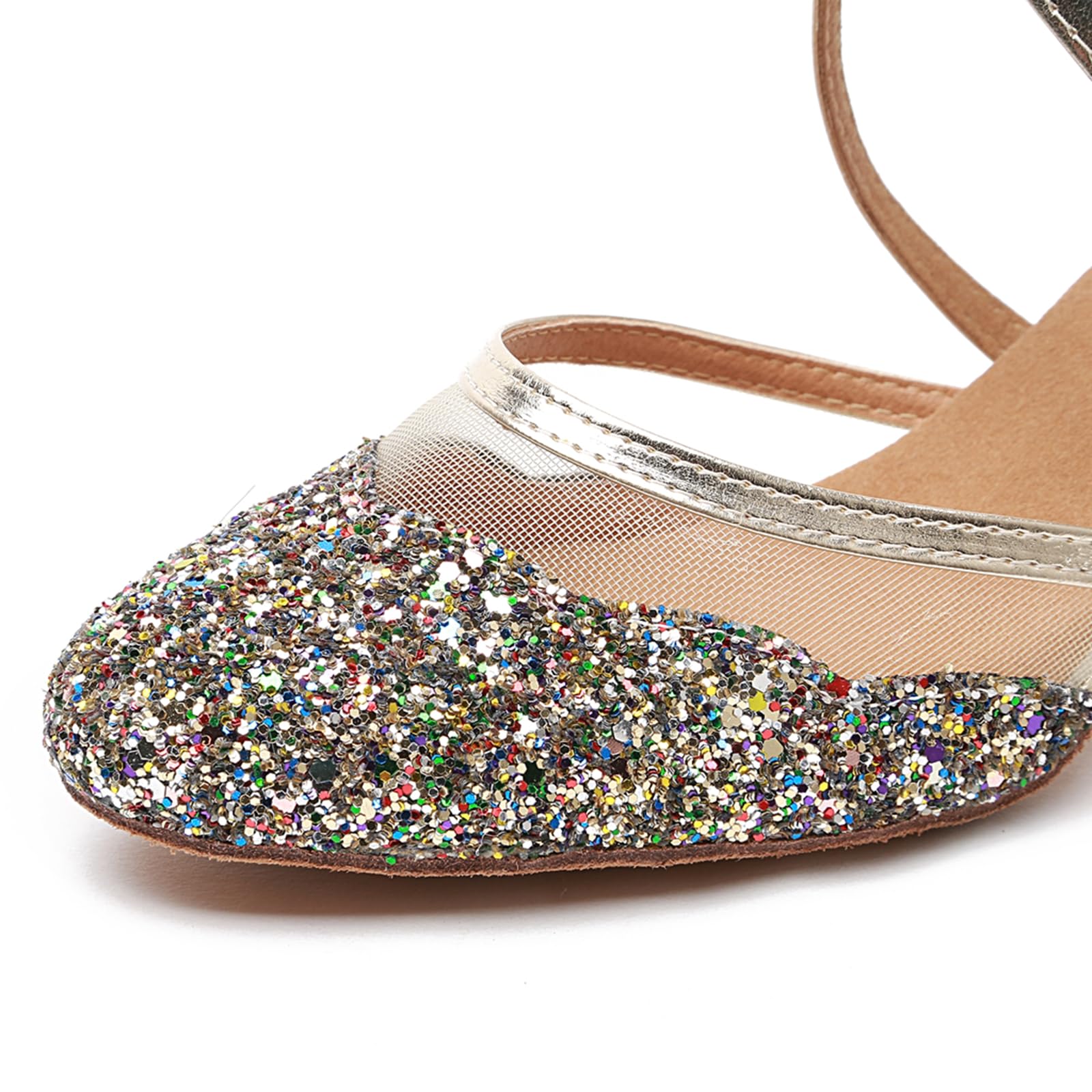 ZHCRCfirm Women's Glitter Closed Toe Ballroom Morden Latin Tango Party Wedding Professional Dance Shoes Gold US 7.5