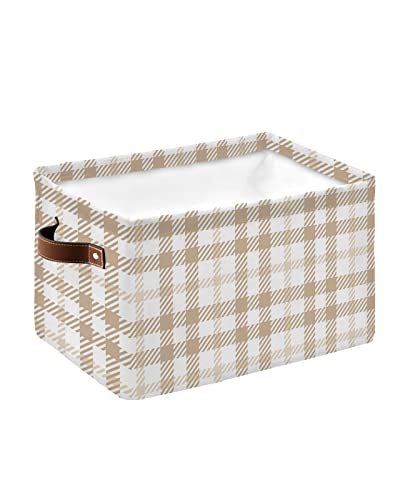 Storage Organizer Bins Set of 1 Storage Baskets for Clothes on Shelves With Handles Autumn Farmhouse Light Brown Gingham Buffalo Check Plaid Rectangular Fabric Laundry Baskets for Organizing