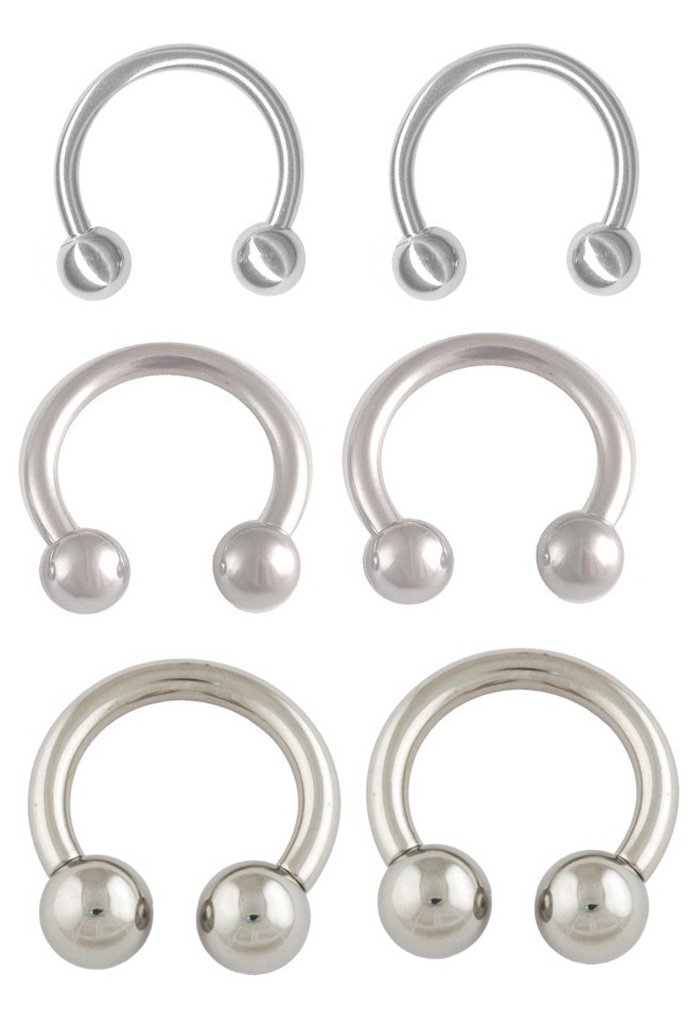 playful piercings 6 pc Lot Stretching kit Horseshoe Surgical Steel Ring Lip, Belly, Nipple, Earring Hoop - 12g 10g 8g
