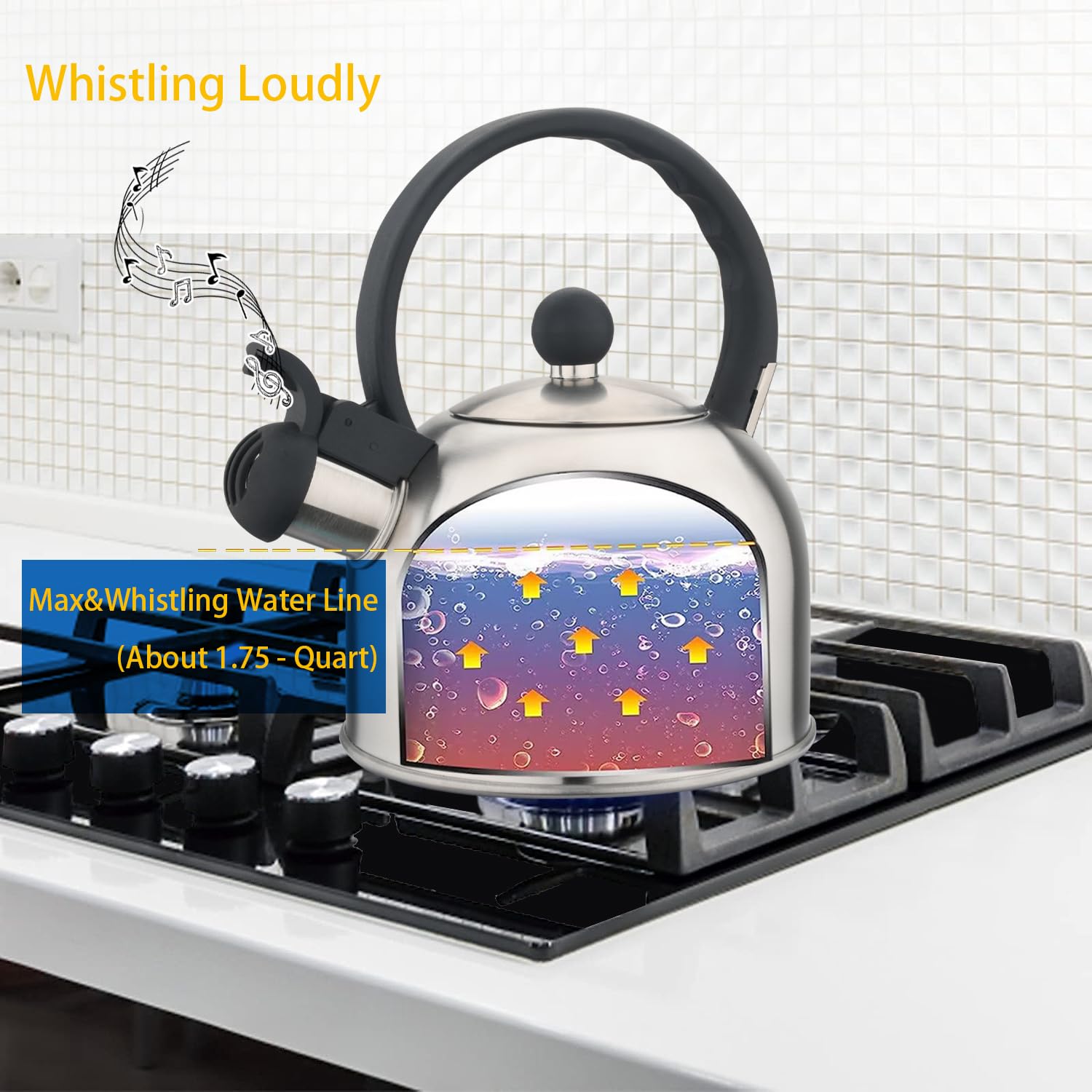 Starbbq 1.75 Quart Stainless Steel Whistling Tea Kettle for Stovetop.