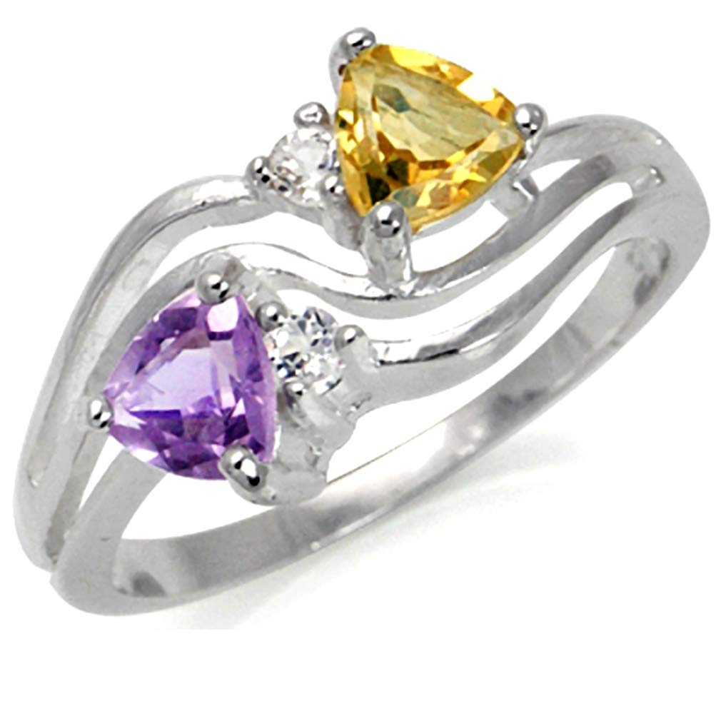 Silvershake Genuine Amethyst Citrine and White Topaz 925 Sterling Silver 3 Lines Ring Size 7.5