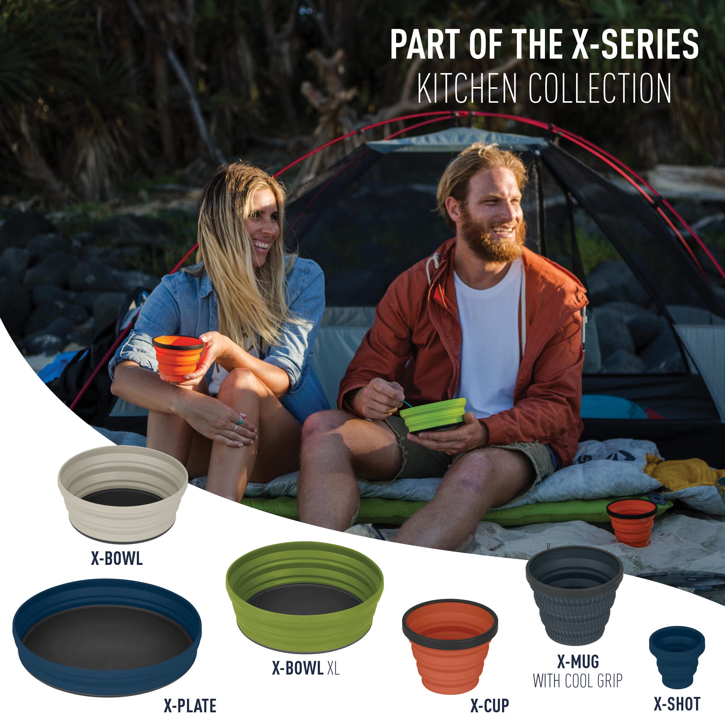 Sea to Summit X-Set Collapsible Camping Dinnerware Set with Zippered Pouch, 2pc (Mug & Bowl), Royal Blue/Orange