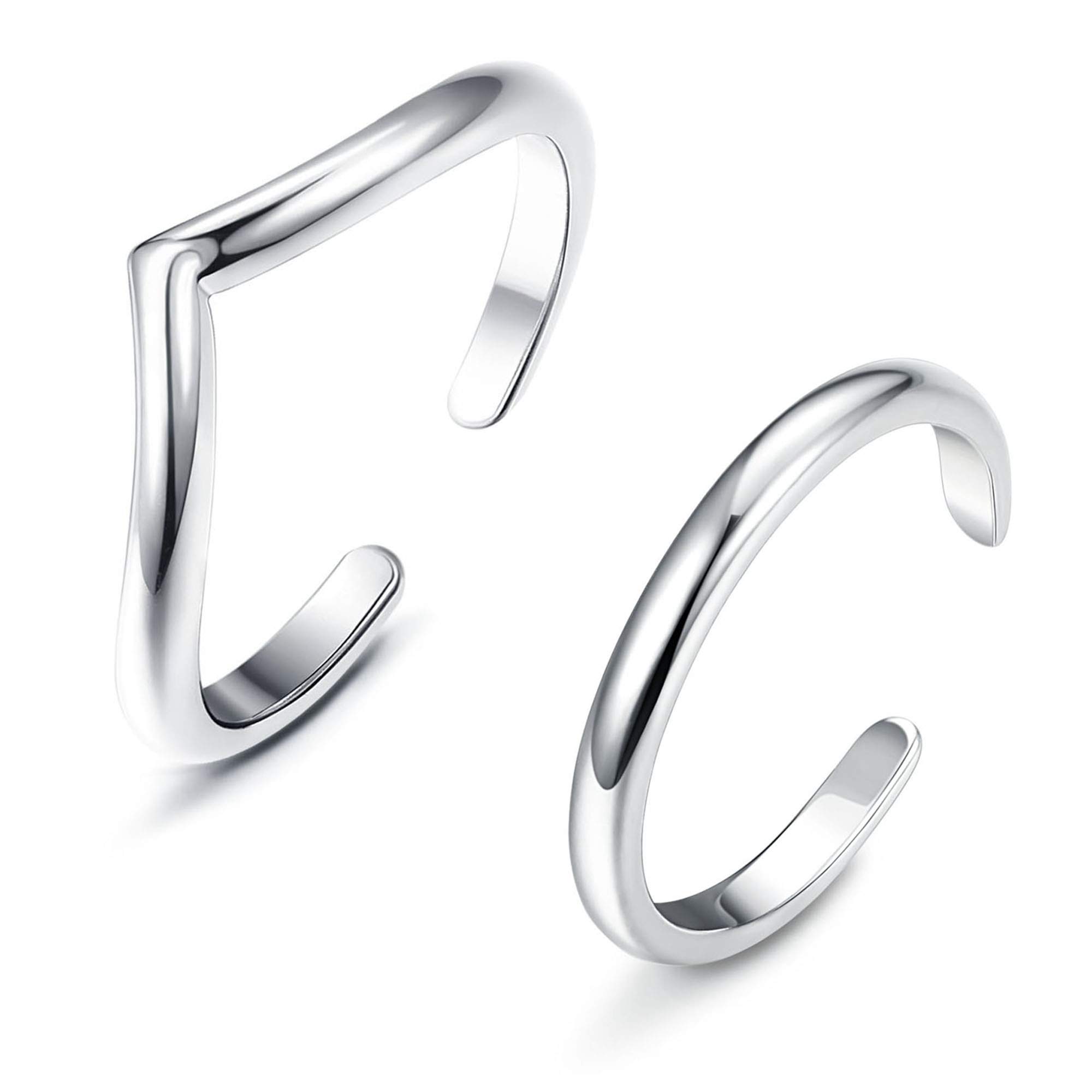 Sllaiss 2 Pcs 925 Sterling Silver Chevron Thumb Ring for Women Minimalist Stackable Midi Rings Set Simple Adjustable Knuckle Open Ring