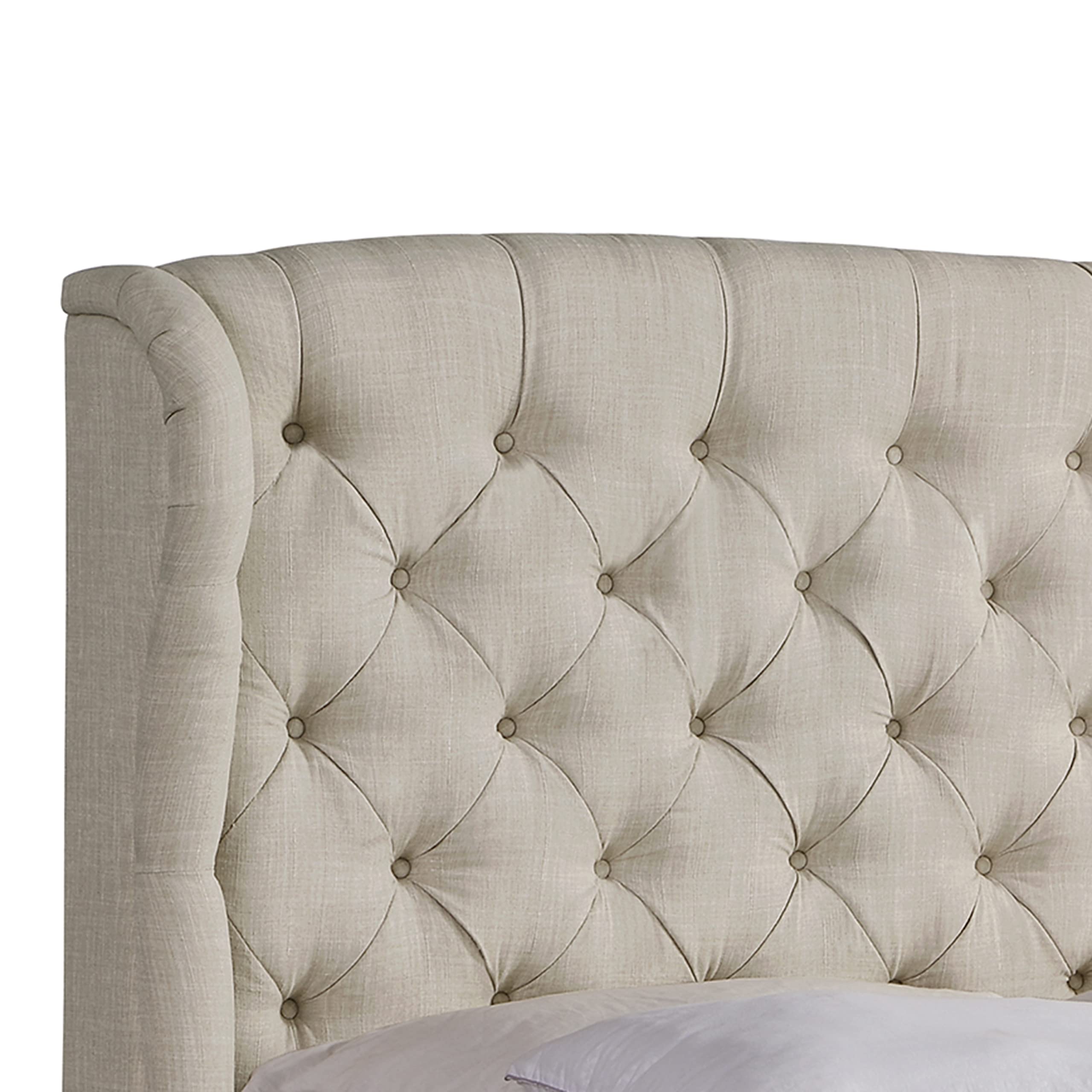 Rosevera Marcelle Bed Frame,Wingback Bed Frame with Signature Design Adjustable Headboard,Upholstered with Button Tufting Bed for Bedroom,Wood Slat Support,Eesy Assembly,King,Classic Beige