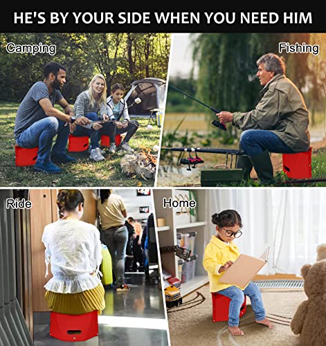 WTTORDE Camping Stool, Portable Folding Camping Stool for Camping Hiking Gardening, Small Camping Seat Sturdy Stool for Fishing and Beach, It Can Also be Used to Store Your Small Objects (Red)