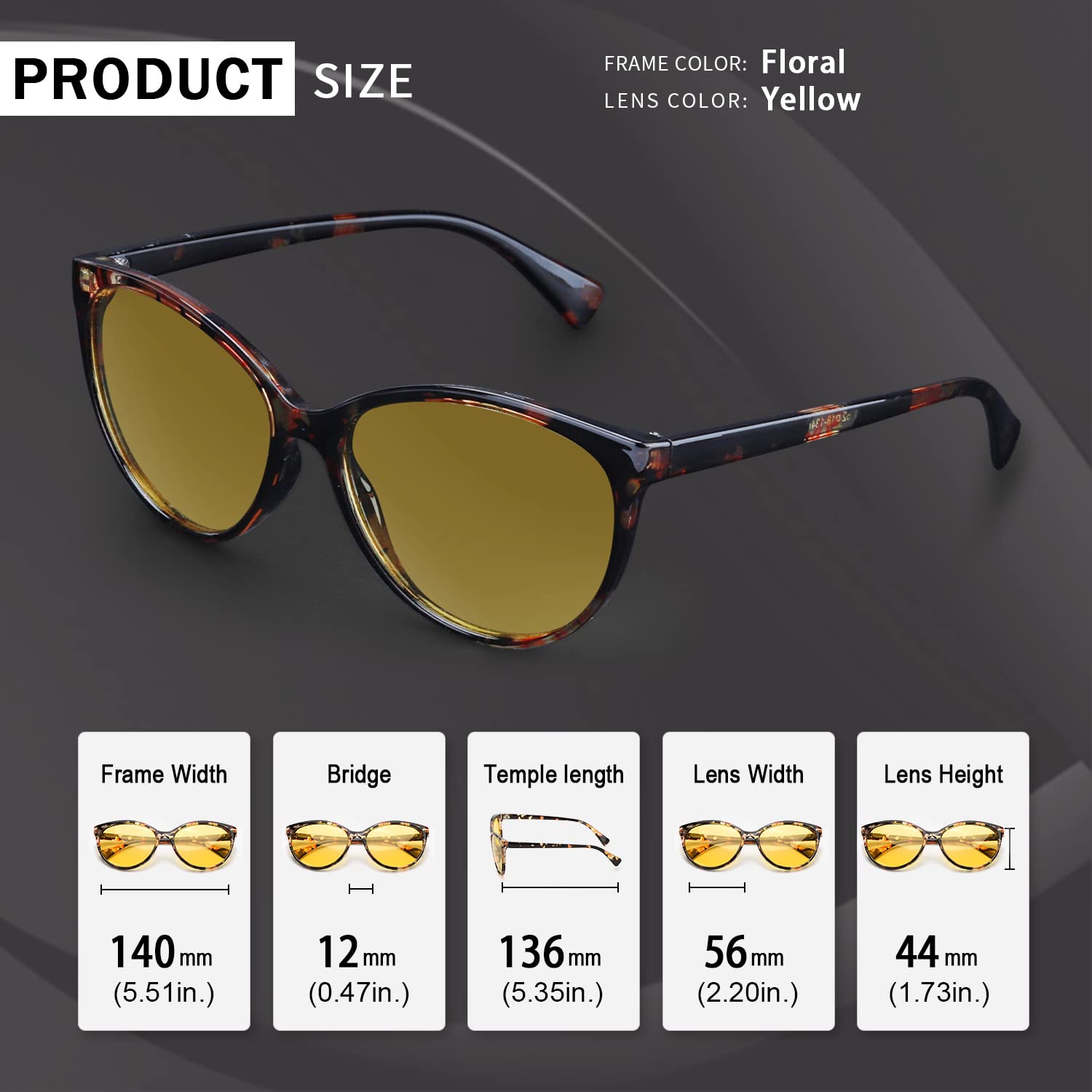 TJUTR Night-Vision Glasses for Women, Polarized Night-Driving Glasses Reduce Glare Nighttime Glasses UV Protection