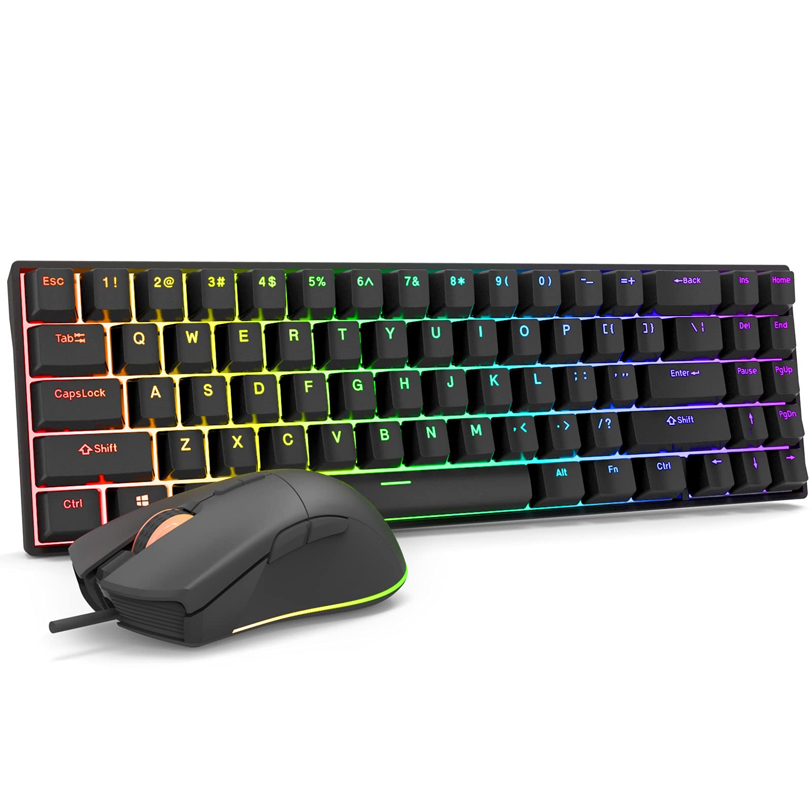 RK ROYAL KLUDGE RK71 Wireless/Wired Mechanical Keyboard and 7200 DPI Gaming Mouse, 71 Keys RGB Blue Switch Hot Swappable Compact Gaming Keyboard for Win/Mac
