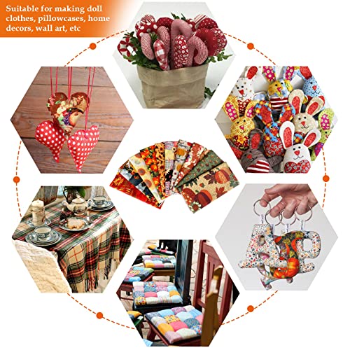 Souarts 10pcs Thanksgiving Fabric, 20x20inch/50x50cm Cotton Fabric Bundle, Squares Fabric Craft Sewing Quilting Patchwork Cloths, DIY Craft Pattern Square Fabric(Orange Thanksgiving,20inch/50cm)